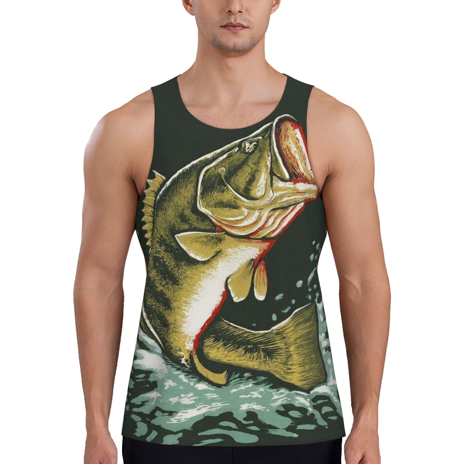 Yiaed Largemouth Bass jumps out of water Print Mens Compression Shirt ...