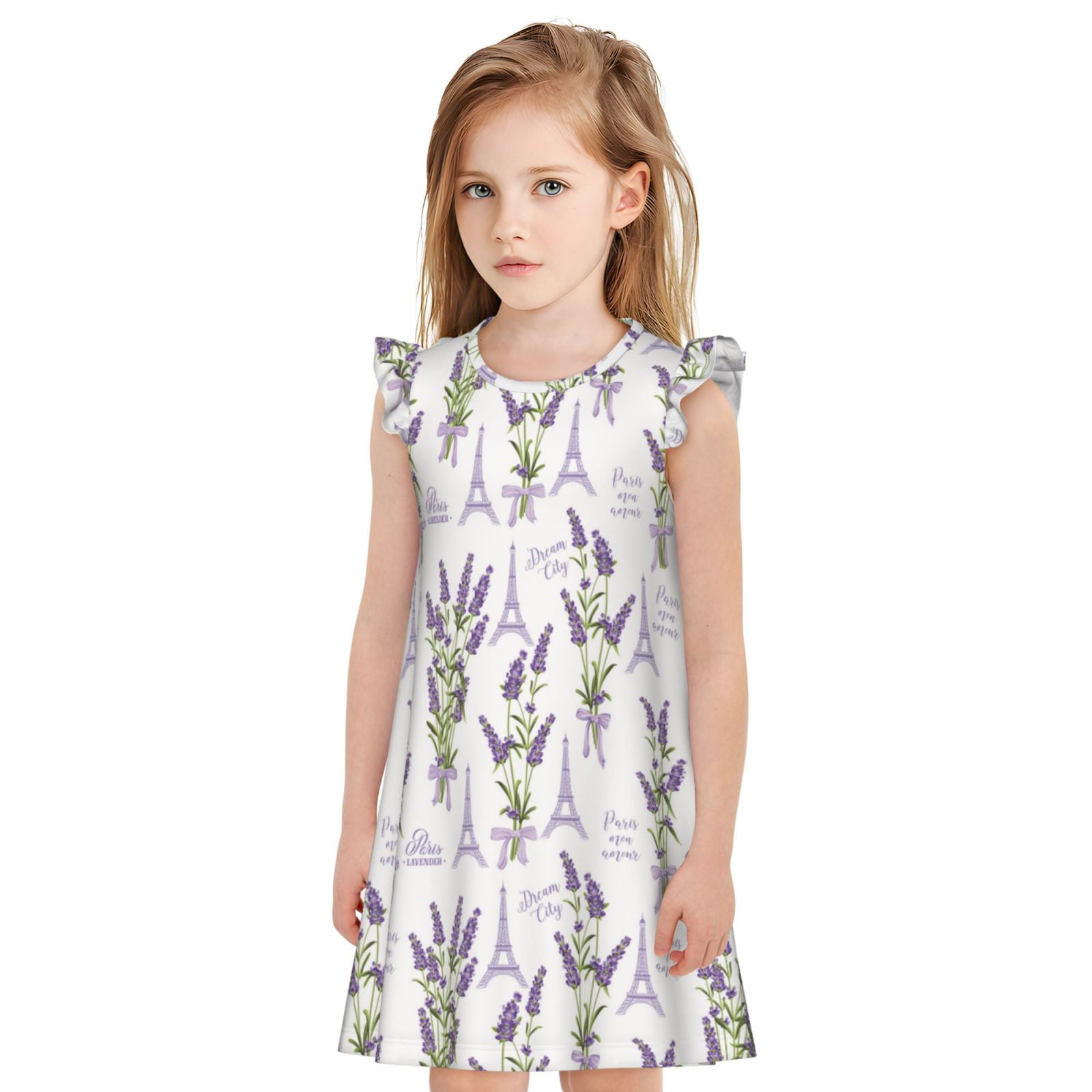 Yiaed Lavender Flowers Print Girls Nightgowns, Princess Pajama Dresses ...