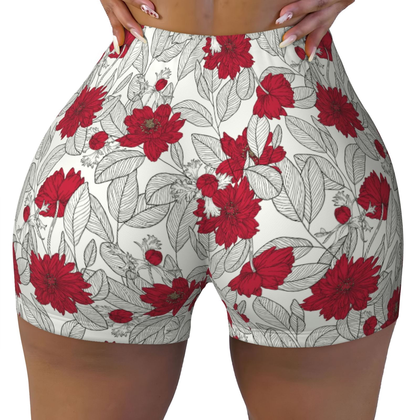 Yiaed Leaves And Anemone Flowers In Red Grey Print Women's Athletic ...