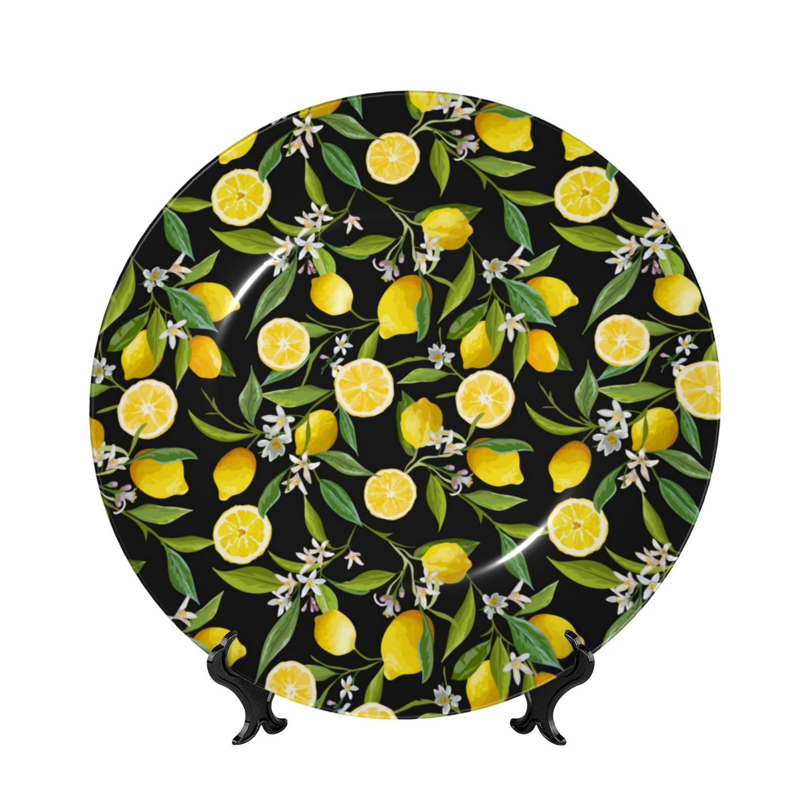 Yiaed Lemon Fruits Flowers Leaves Print Bone China Decorative Plate ...