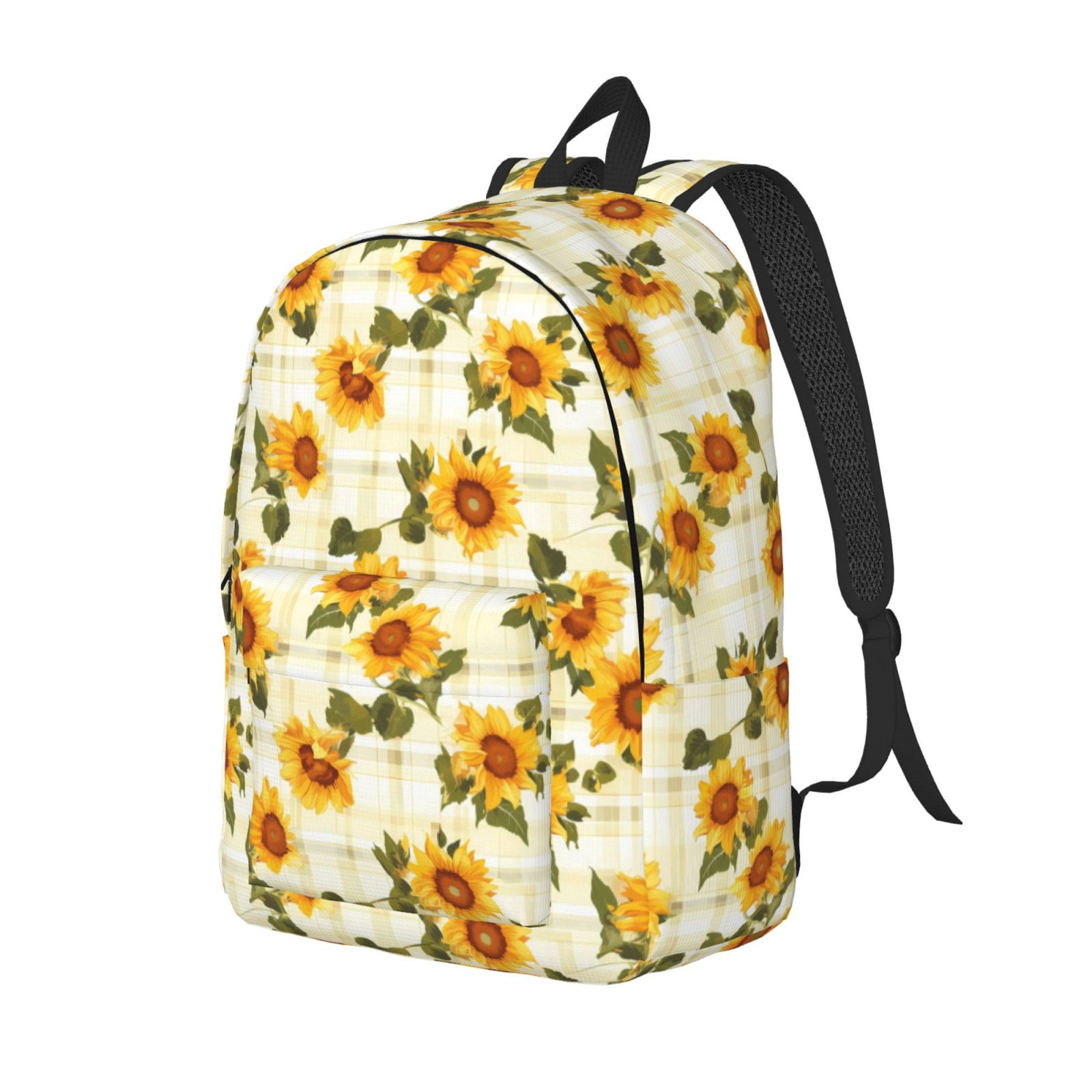 Yiaed Light Green Plaid Sunflower Print Print Laptop Backpack Travel ...