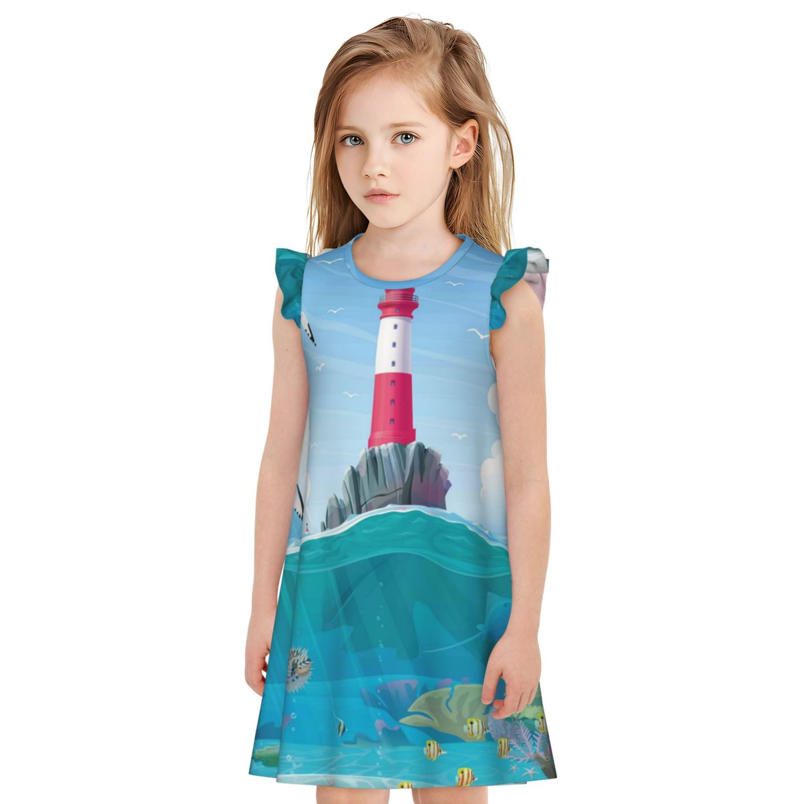 Yiaed Lighthouse Sea Port Print Girls Nightgowns, Princess Pajama ...