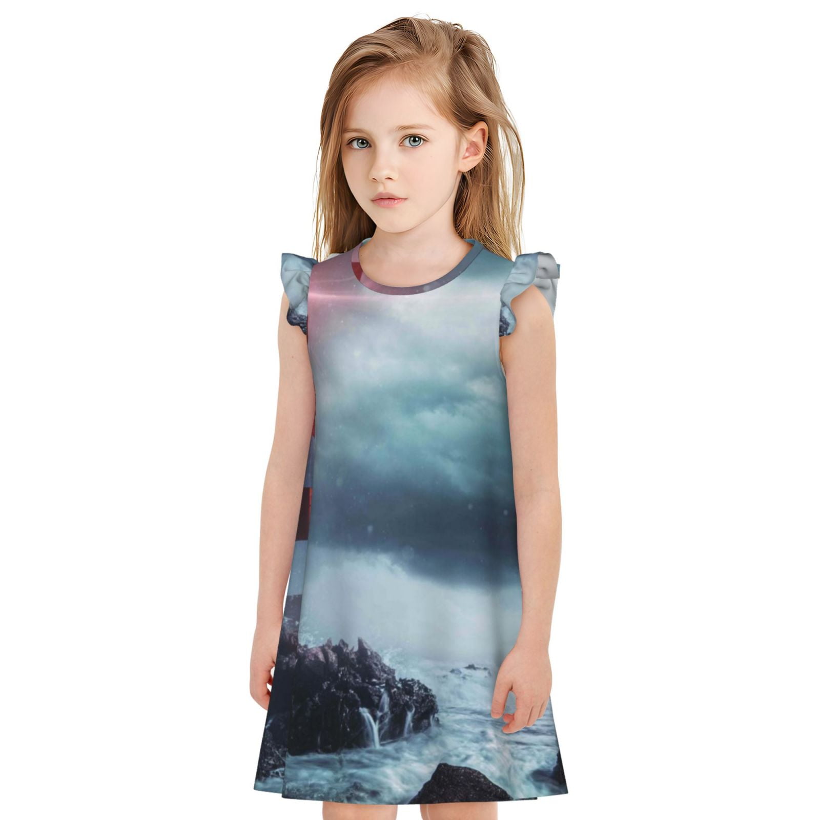 Yiaed Lighthouse in a Stormy Sea Print Girls Nightgowns, Princess ...