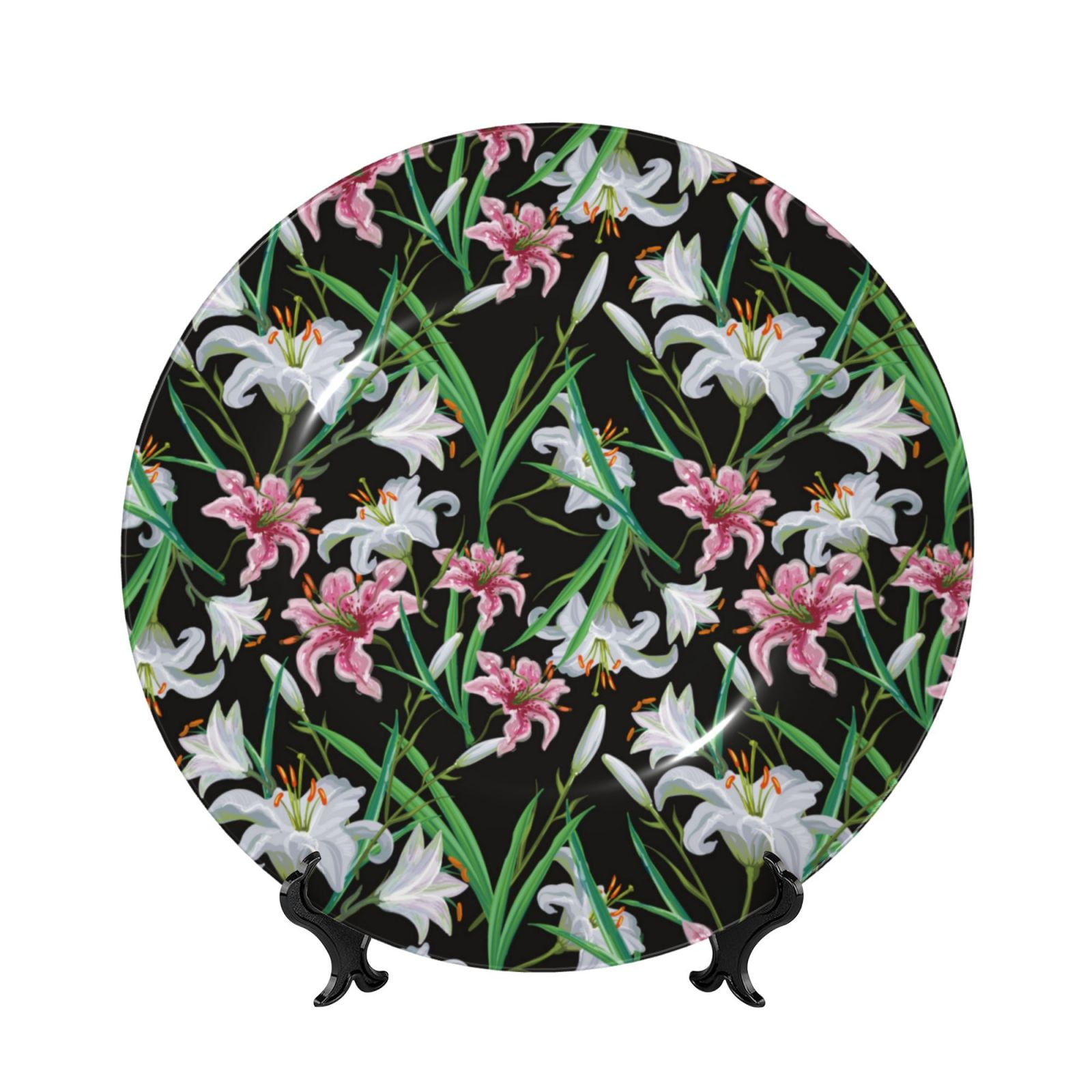 Yiaed Lilies Flowers Print Bone China Decorative Plate Ceramic Dinner ...