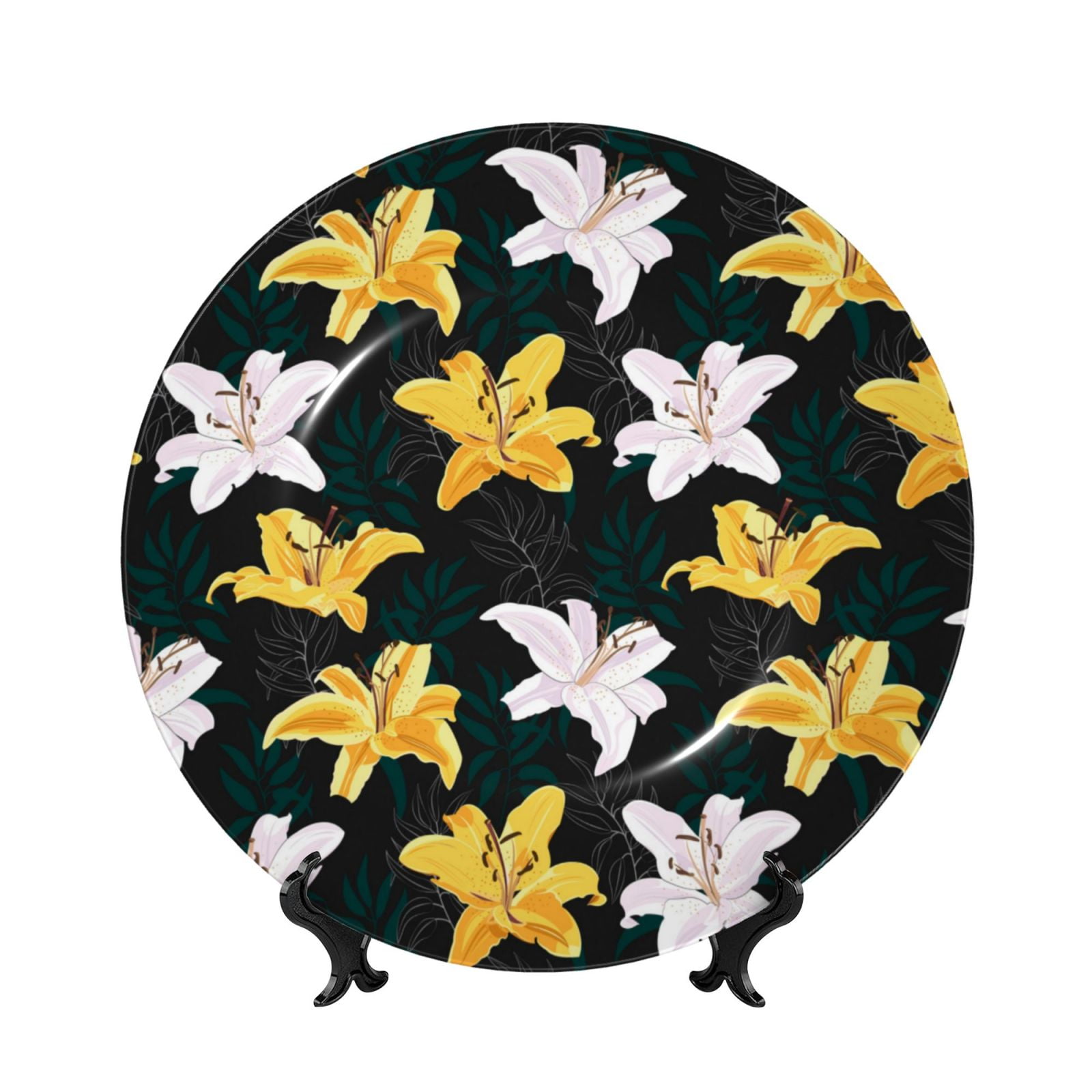Yiaed Lilies Flowers Print Bone China Decorative Plate Ceramic Dinner ...