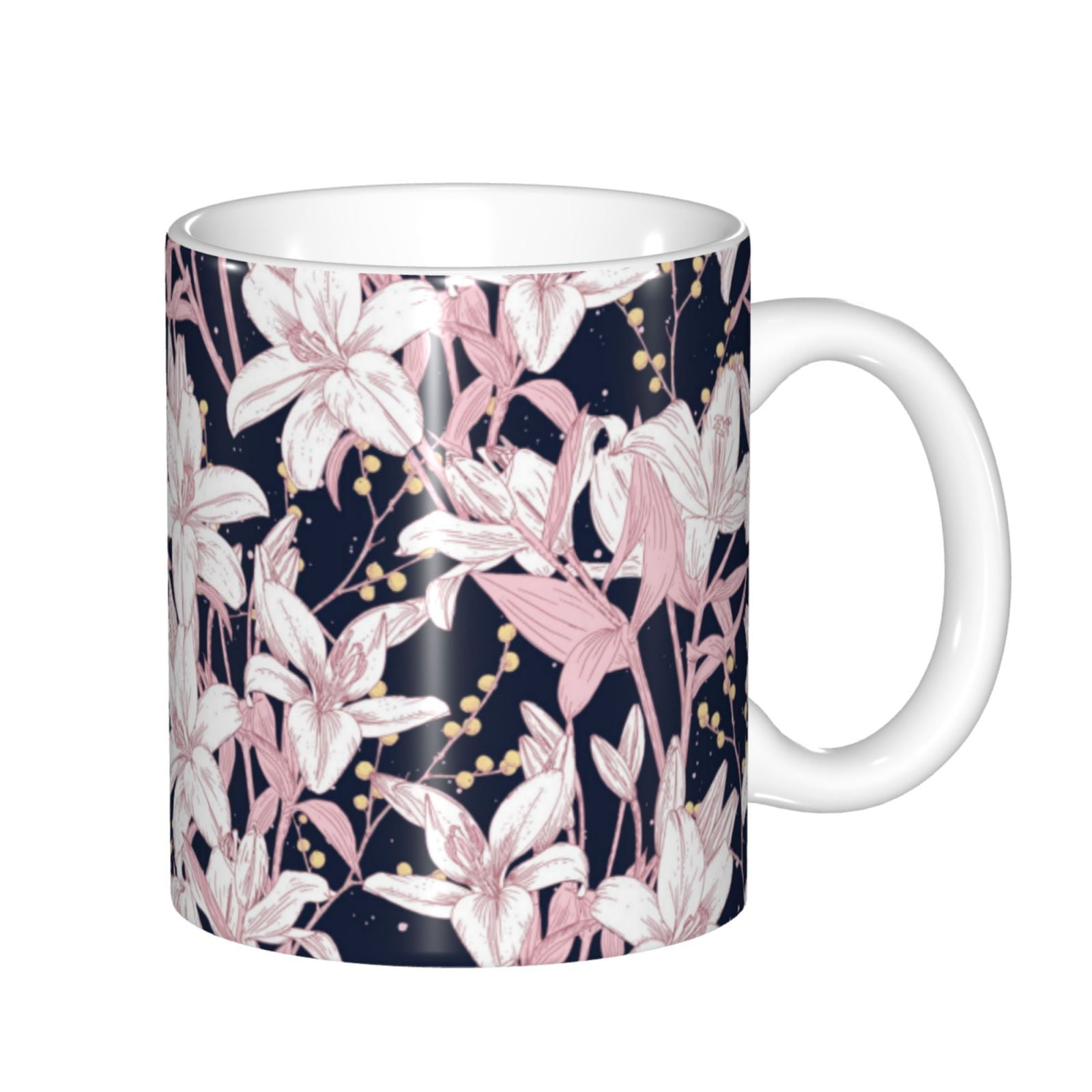 Yiaed Lilies Flowers Print Ceramics Coffee,Large Handle Design,Extra ...