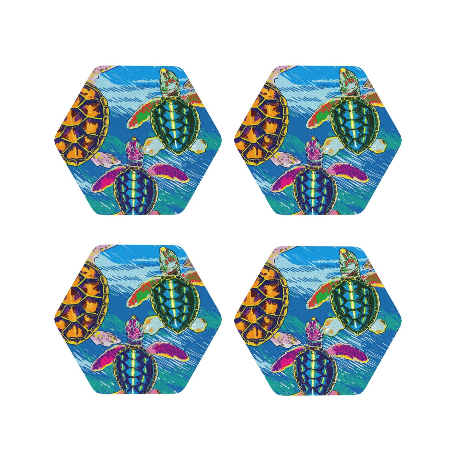 Yiaed Little Sea Turtles Print Leather Coasters for Drinks - Cup ...