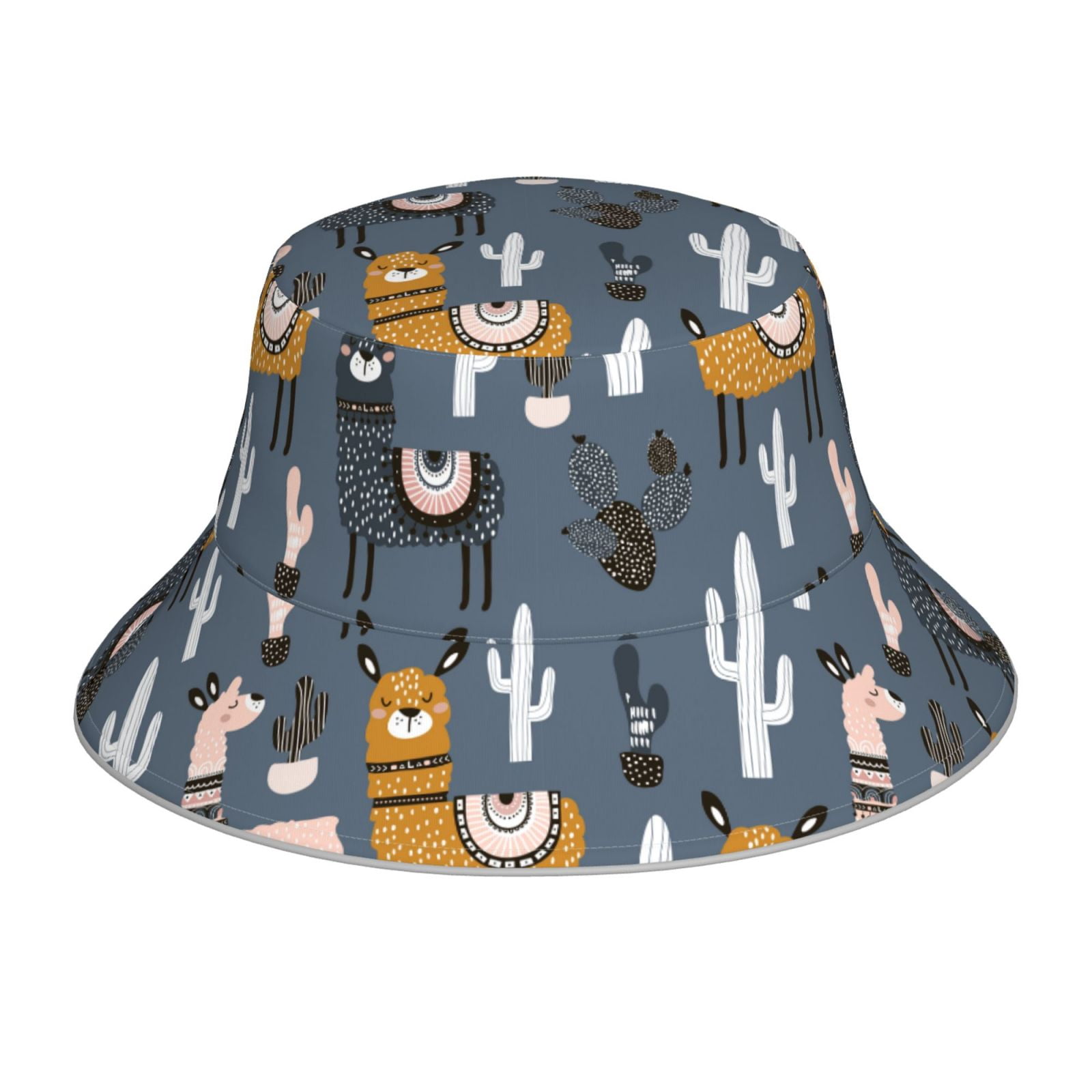 Yiaed Llama and Cactus Print Reflective Stripe Bucket Hat Unisex Funny ...