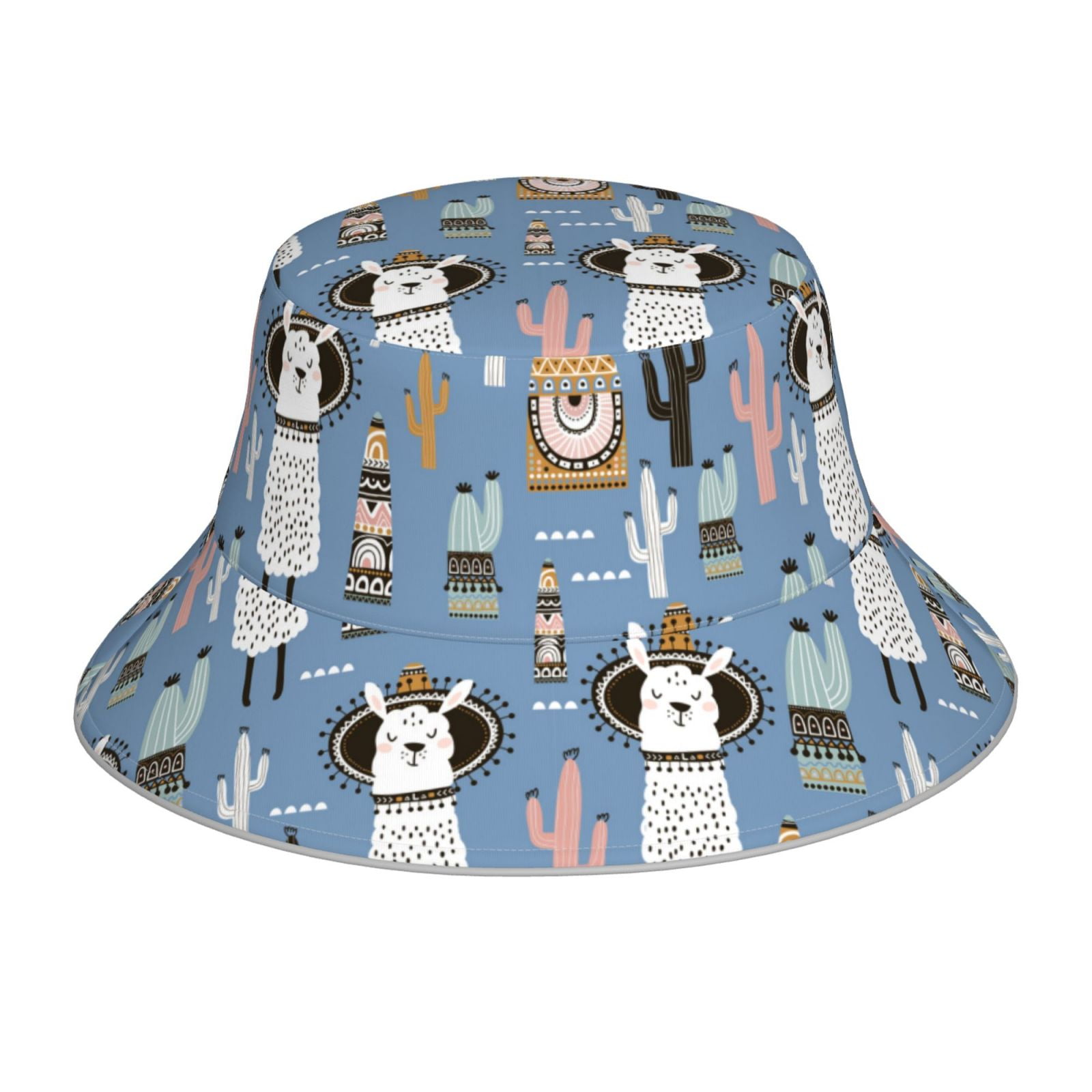 Yiaed Llamas And Cactus Print Reflective Stripe Bucket Hat Unisex Funny ...