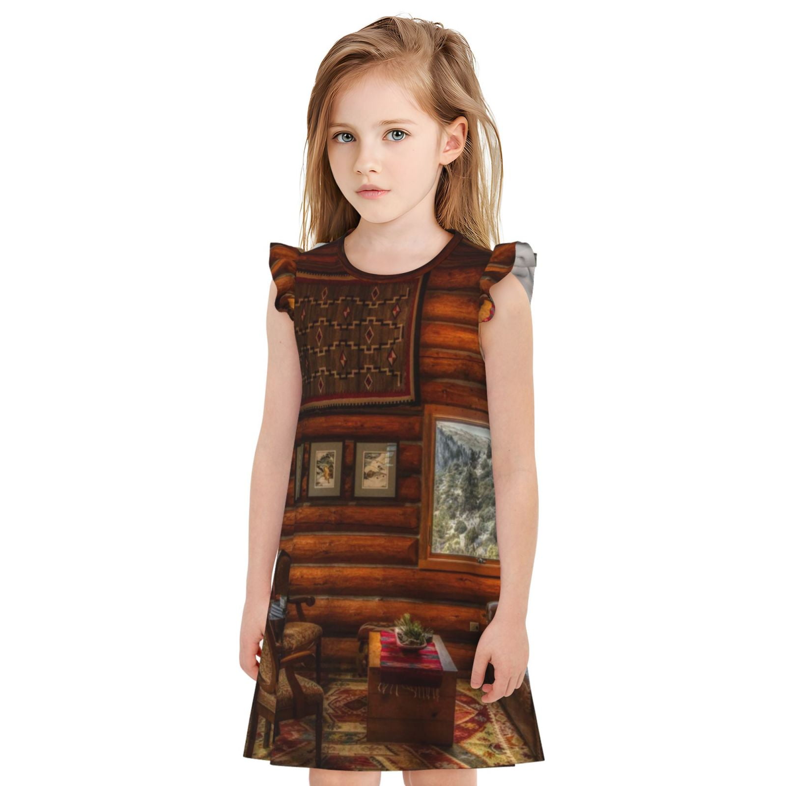 Yiaed Log Cabin Inside Print Girls Nightgowns, Princess Pajama Dresses ...