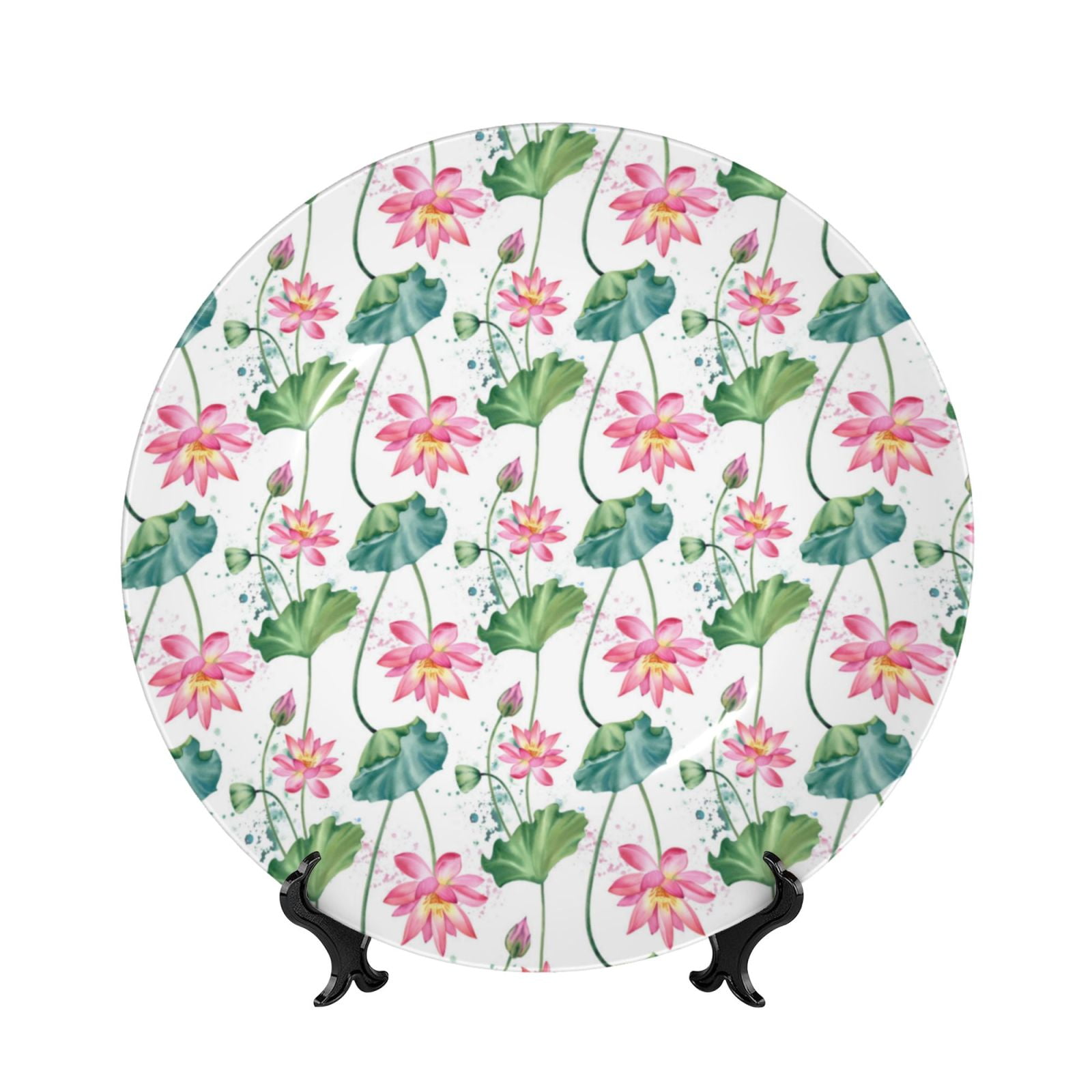 Yiaed Lotus Flower Print Bone China Decorative Plate Ceramic Dinner ...