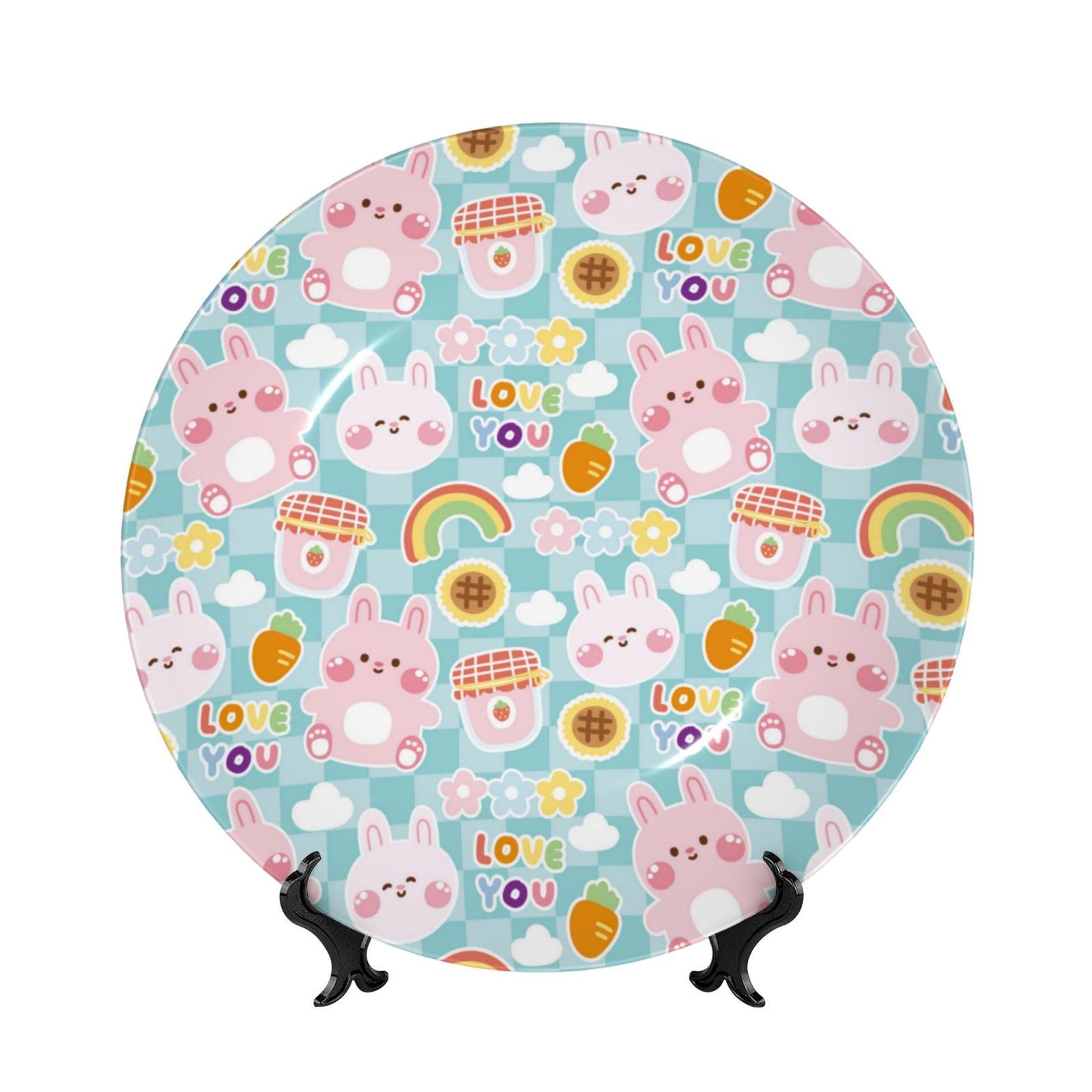 Yiaed Love You Rabbit Print Bone China Decorative Plate Ceramic Dinner ...