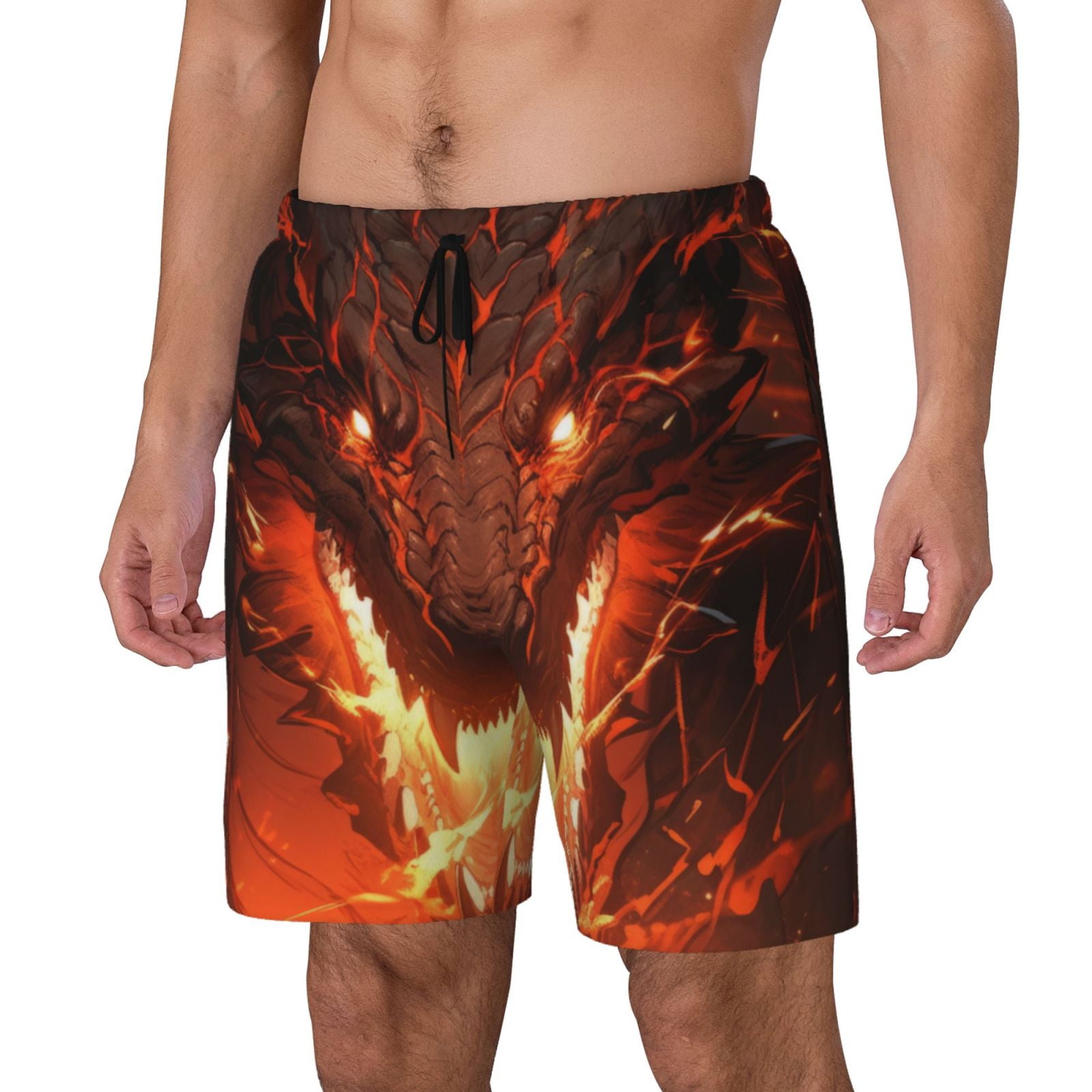 Yiaed Magma Fire Black Dragon Print Mens Swim Trunks Bathing Suit ...
