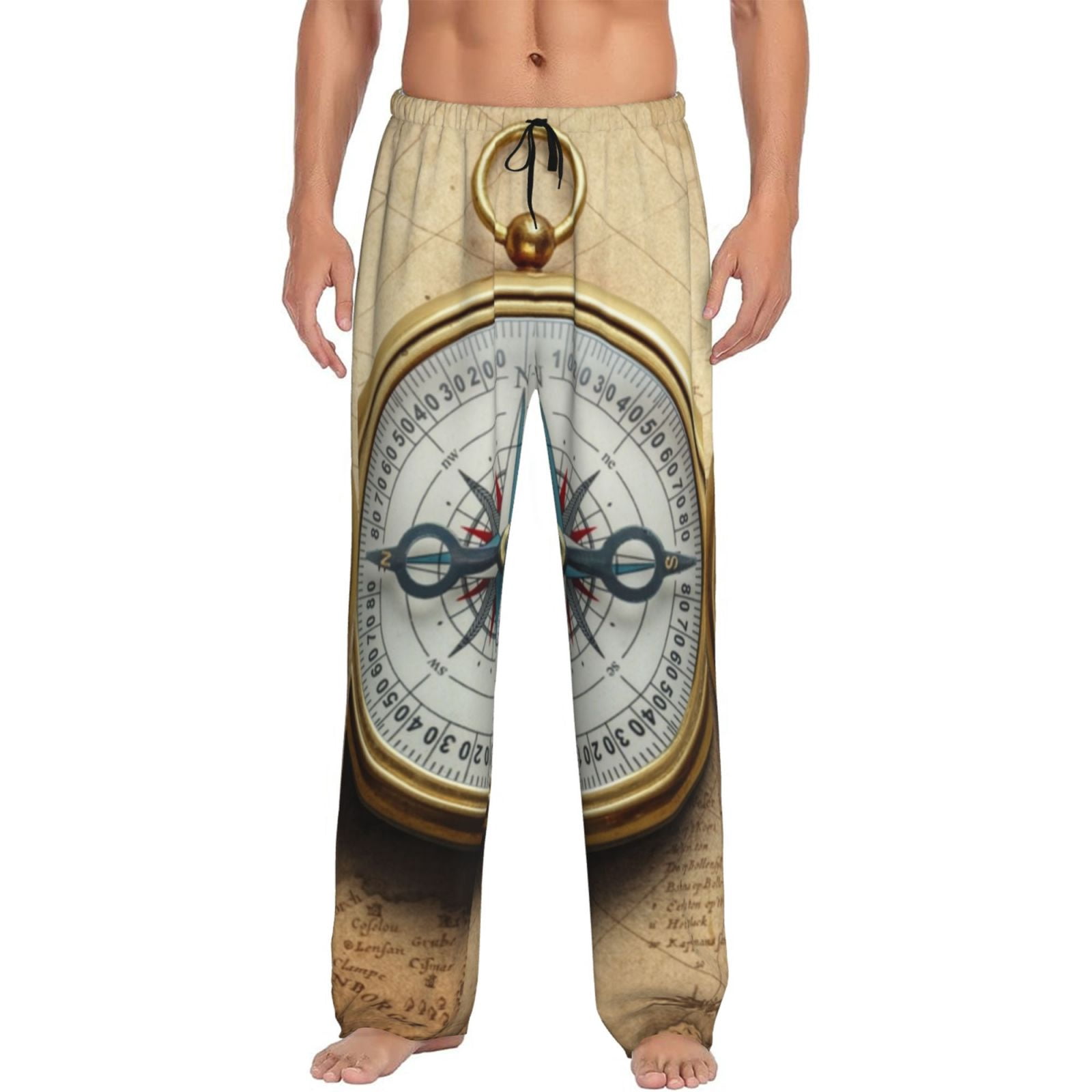 Yiaed Magnetic Old Compass On World Map Print Men's Lounge Pants, Loose ...
