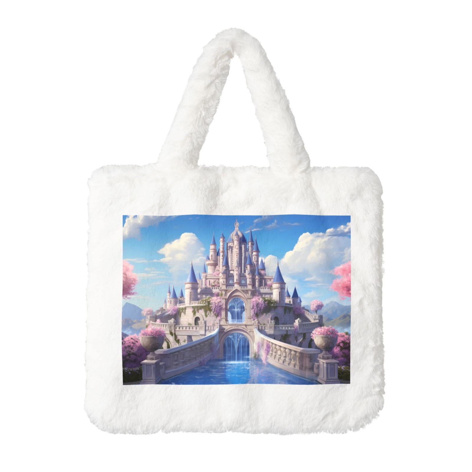 Yiaed Majestic Fantasy Castle Print Fluffy Shoulder Bag Plush Bags ...