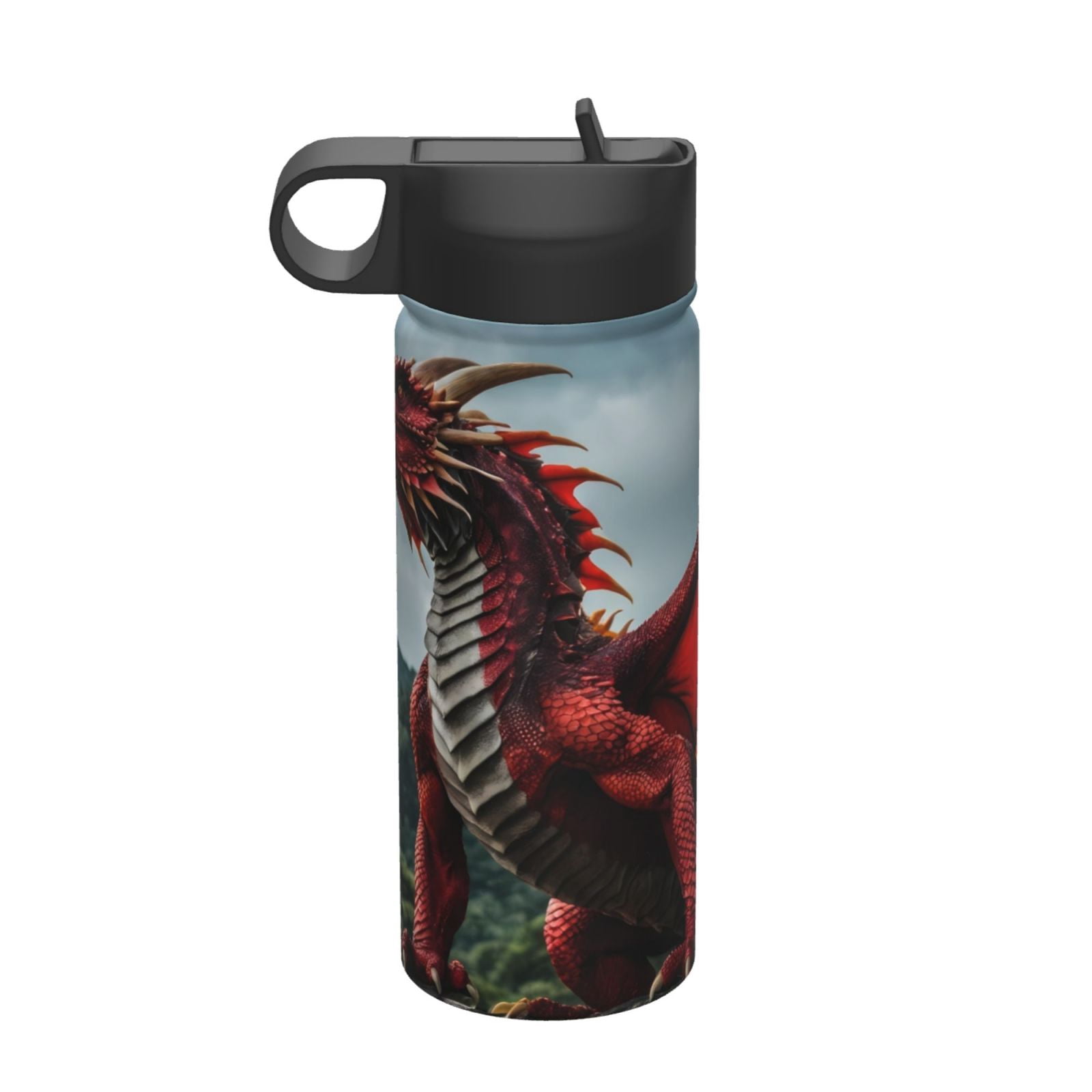 Yiaed Majestic Red Dragon Print Water Bottle with Straw Lid, Stainless ...