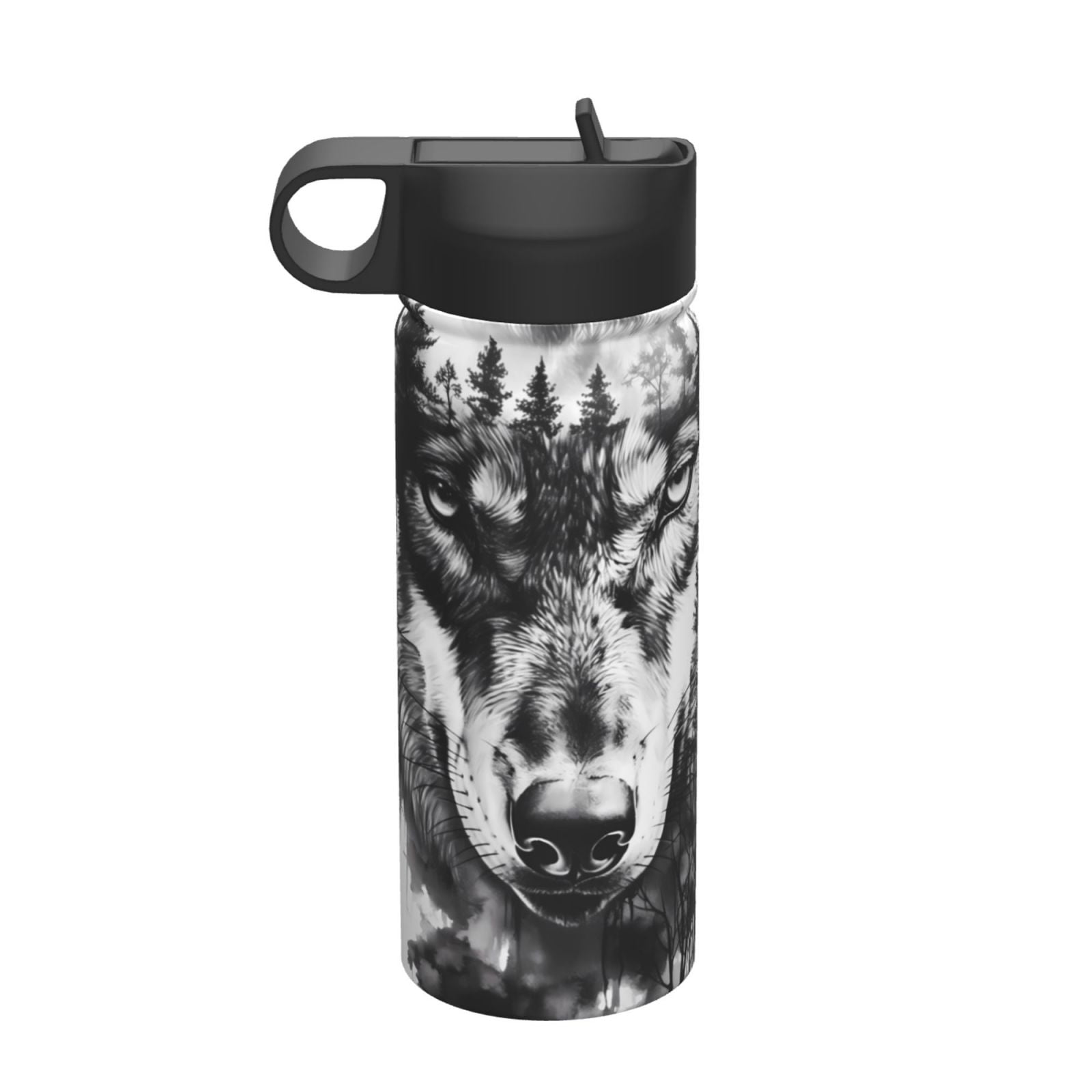 Yiaed Majestic Wolf Landscape Print Water Bottle with Straw Lid ...