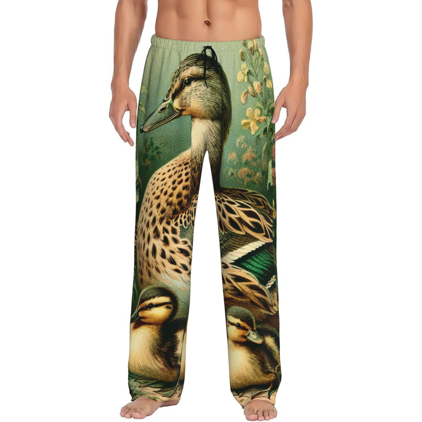 Yiaed Mallard Duck And Flowers Print Men's Lounge Pants, Loose PJ Bottoms, Long Pajama Pants for ...
