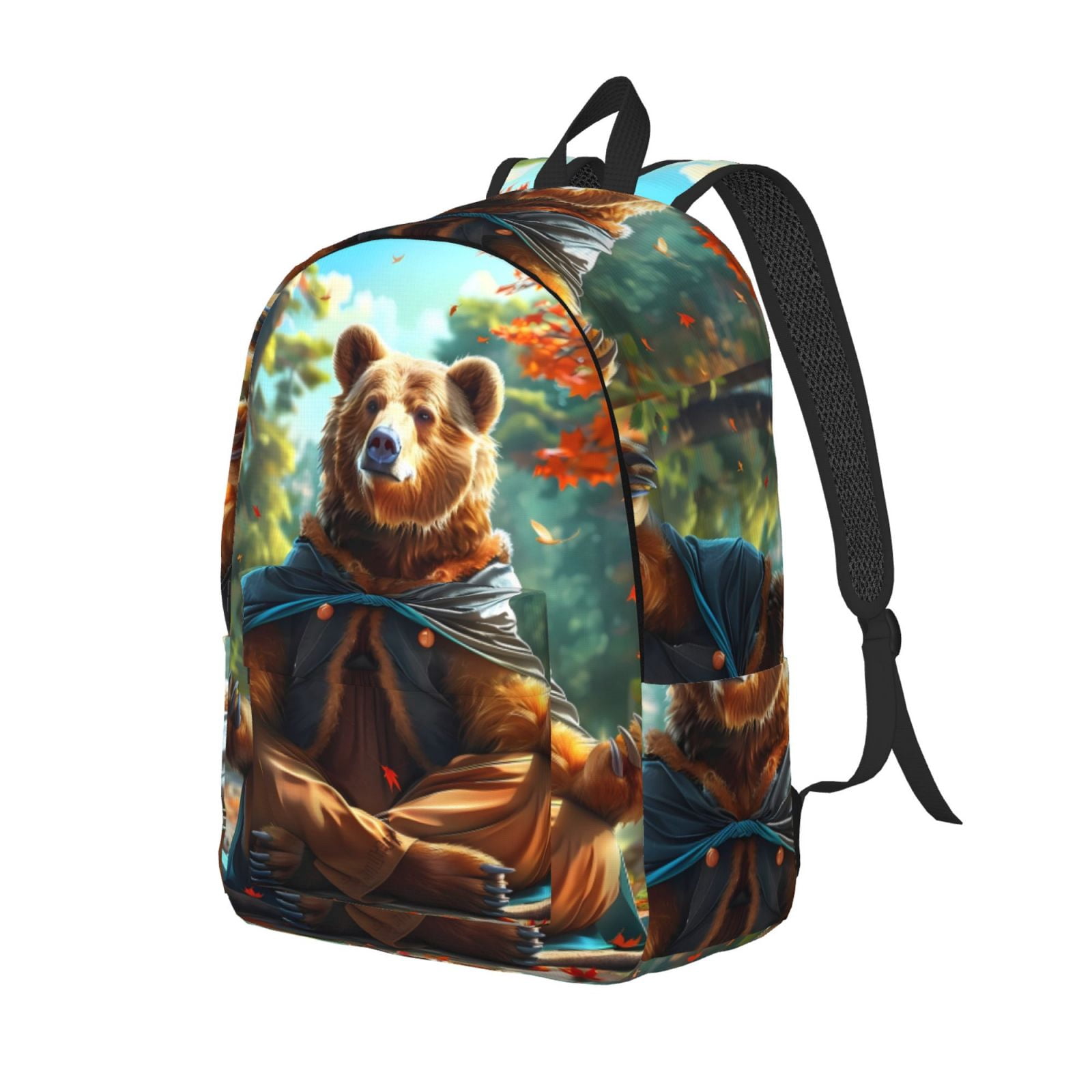 Yiaed Maple Meditating Bear Print Print Laptop Backpack Travel Canvas ...
