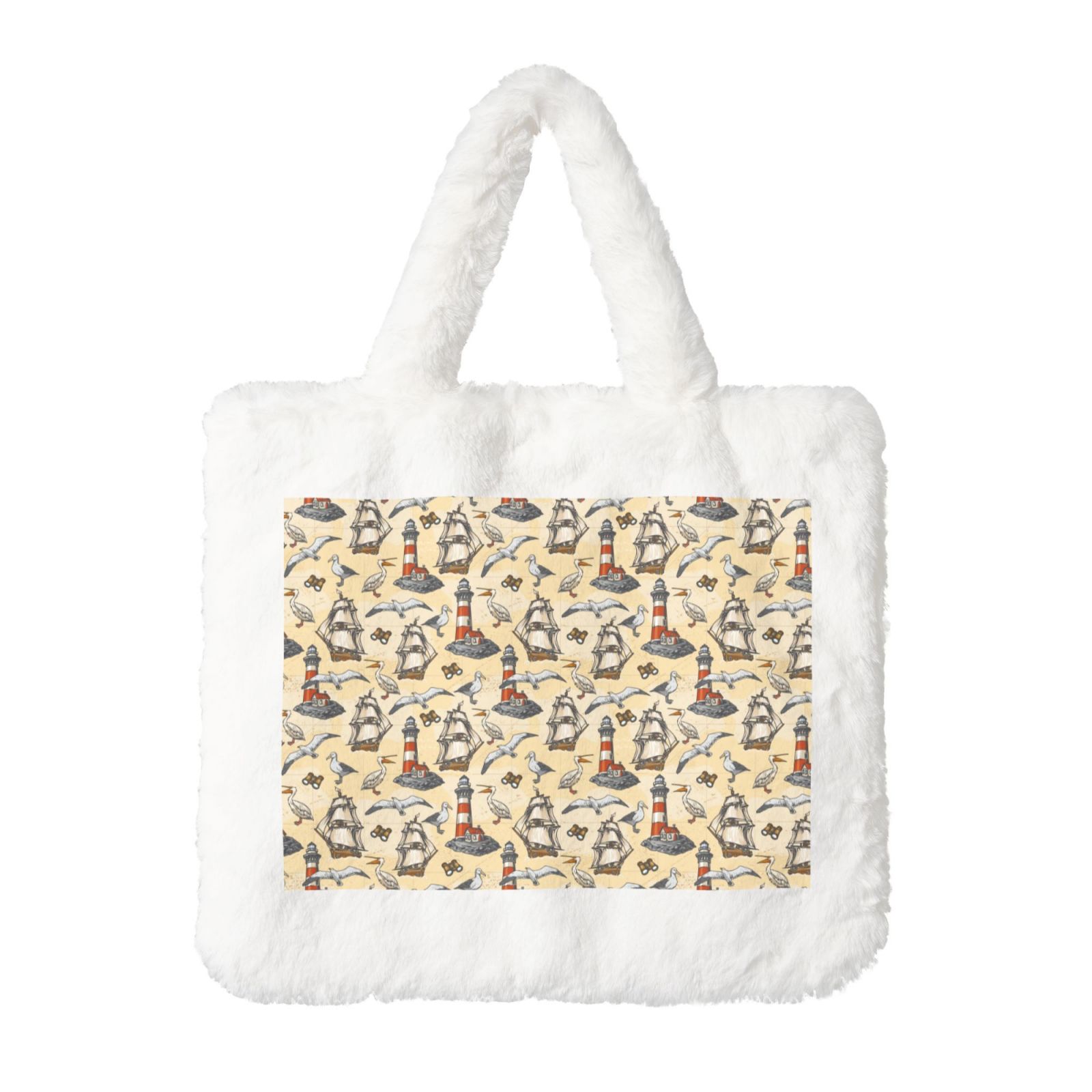 Yiaed Marine Birds And Coastal Lighthouse Print Fluffy Shoulder Bag ...