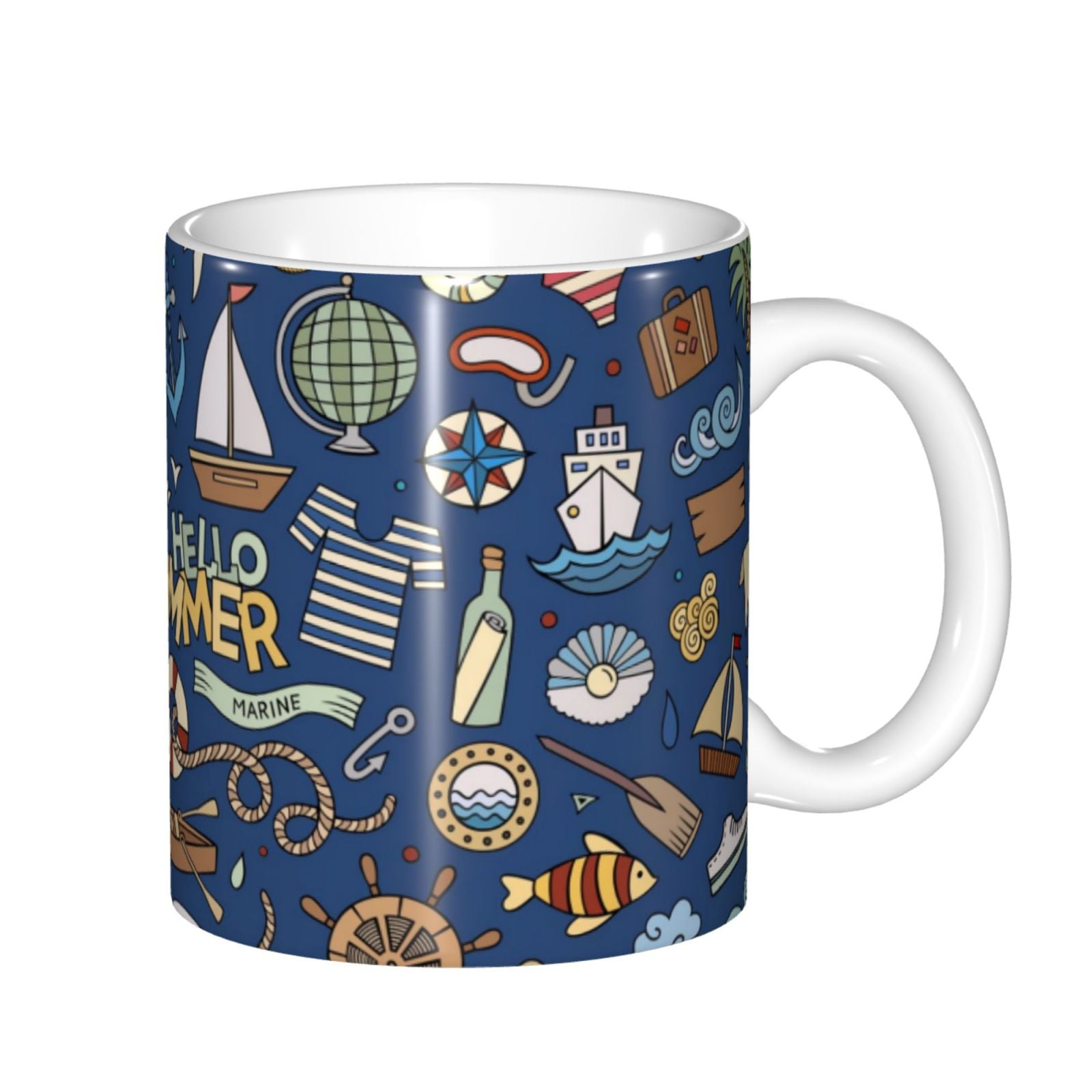 Yiaed Marine Nautical Print Ceramics Coffee,Large Handle Design,Extra ...