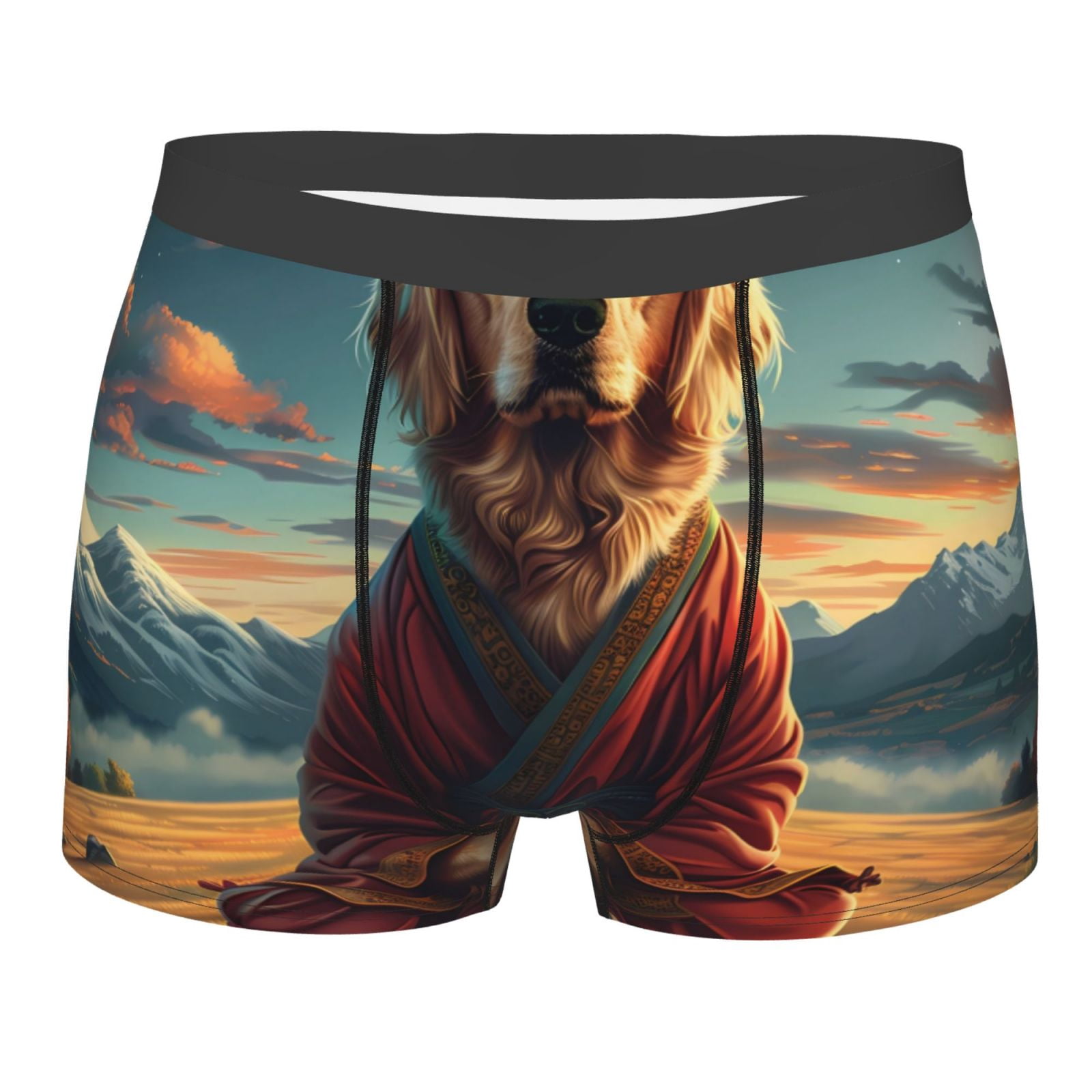 Yiaed Meditating Golden Retriever Print Men's Soft Cotton Boxer Shorts ...