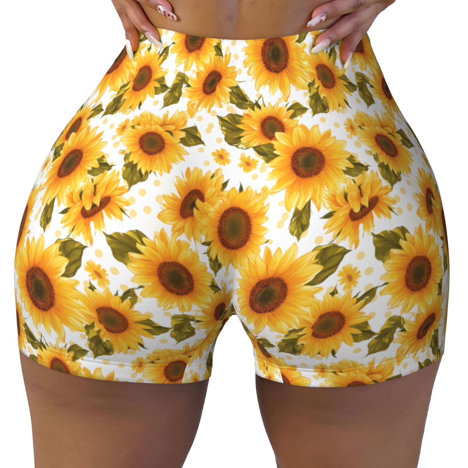 Yiaed Modern Elegant Sunflower Print Women's Athletic Shorts Running ...