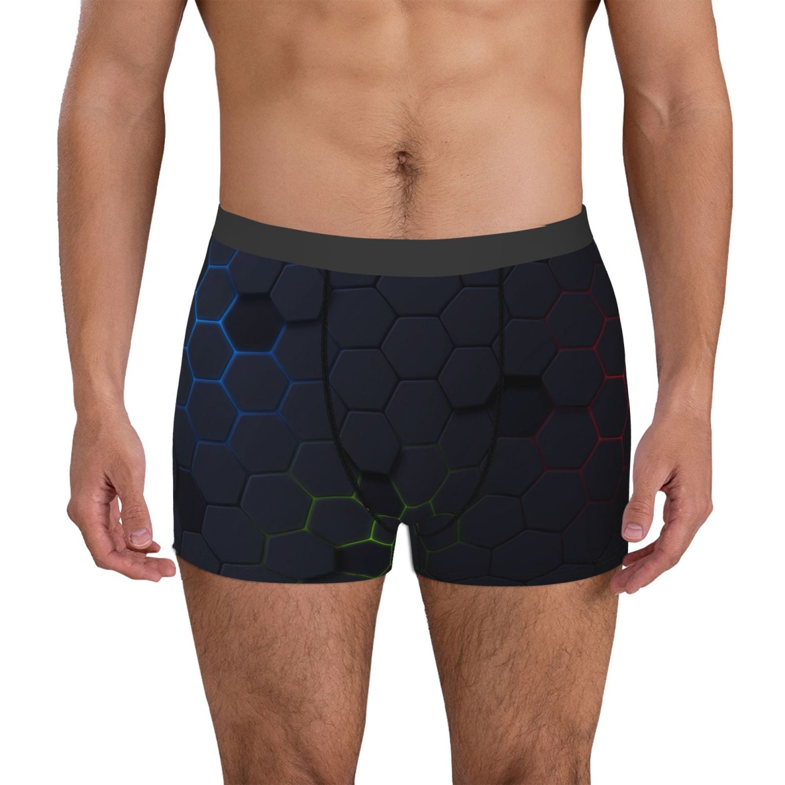 Yiaed Modern Hexagonal Neon Grid Print Men's Soft Cotton Boxer Shorts ...
