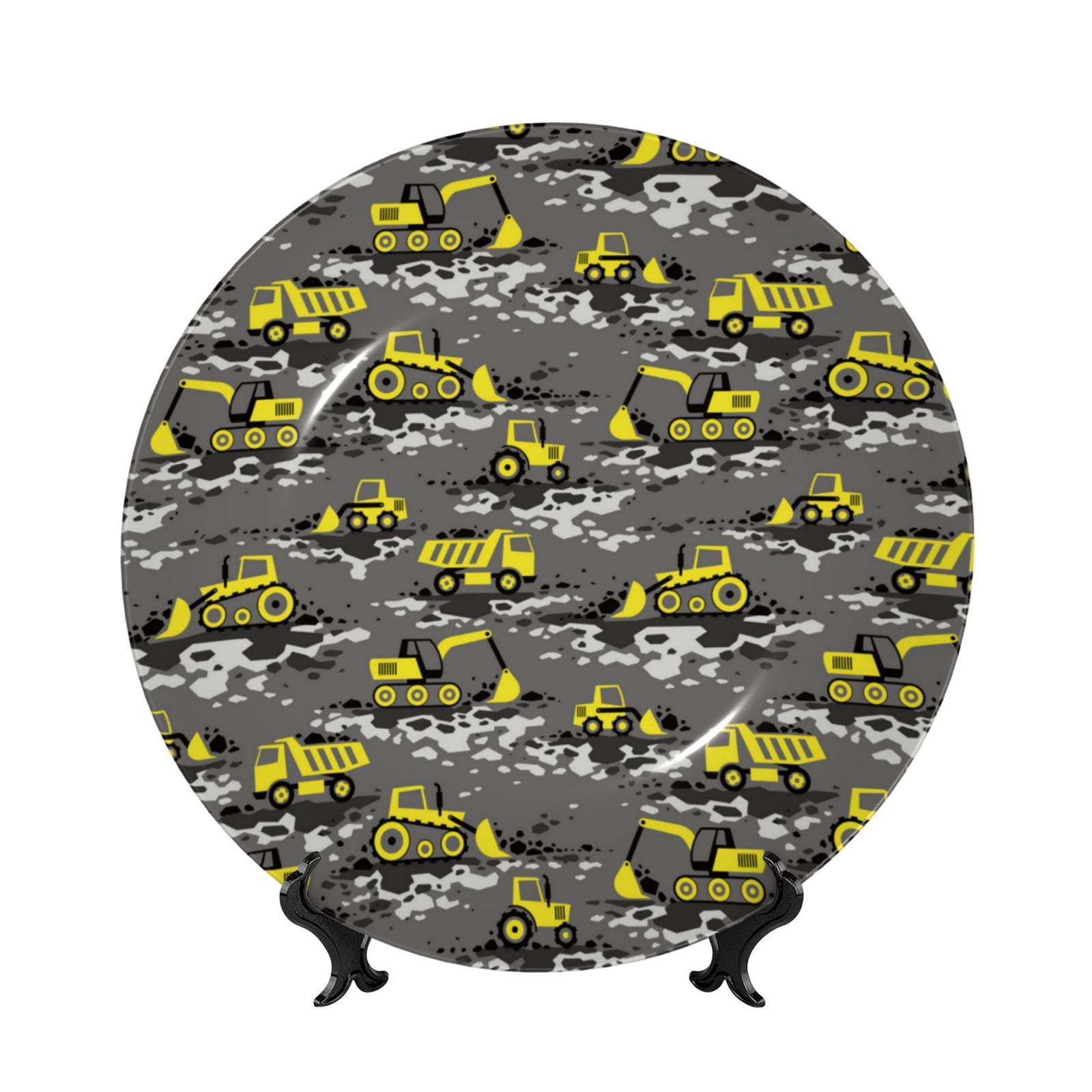 Yiaed Modern Yellow Excavator Print Bone China Decorative Plate Ceramic ...