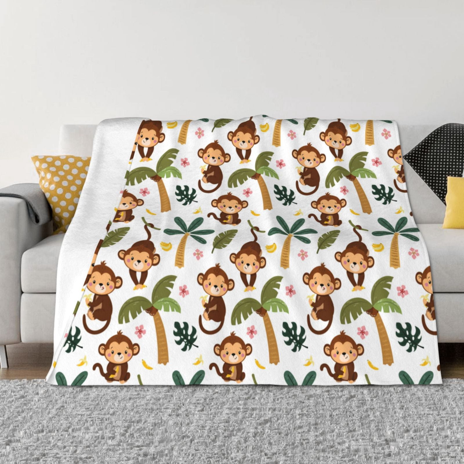Yiaed Monkeys Swinging from Palms Print Blanket Throw Blanket Soft Cozy ...