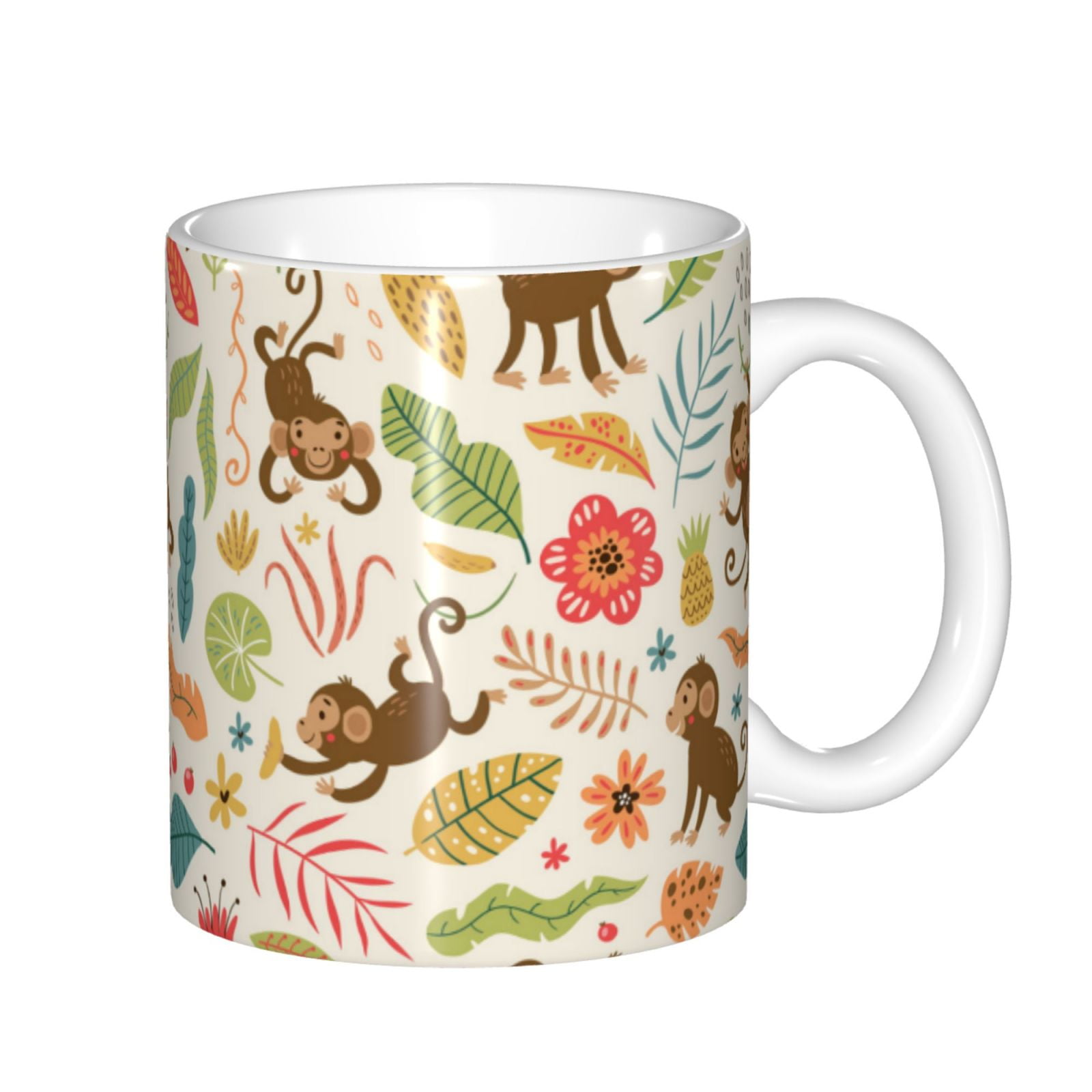 Yiaed Monkeys in the Jungle Print Ceramics Coffee,Large Handle Design ...