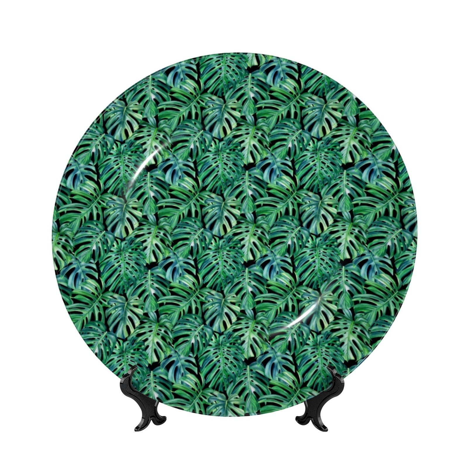 Yiaed Monstera Leaves Print Bone China Decorative Plate Ceramic Dinner ...
