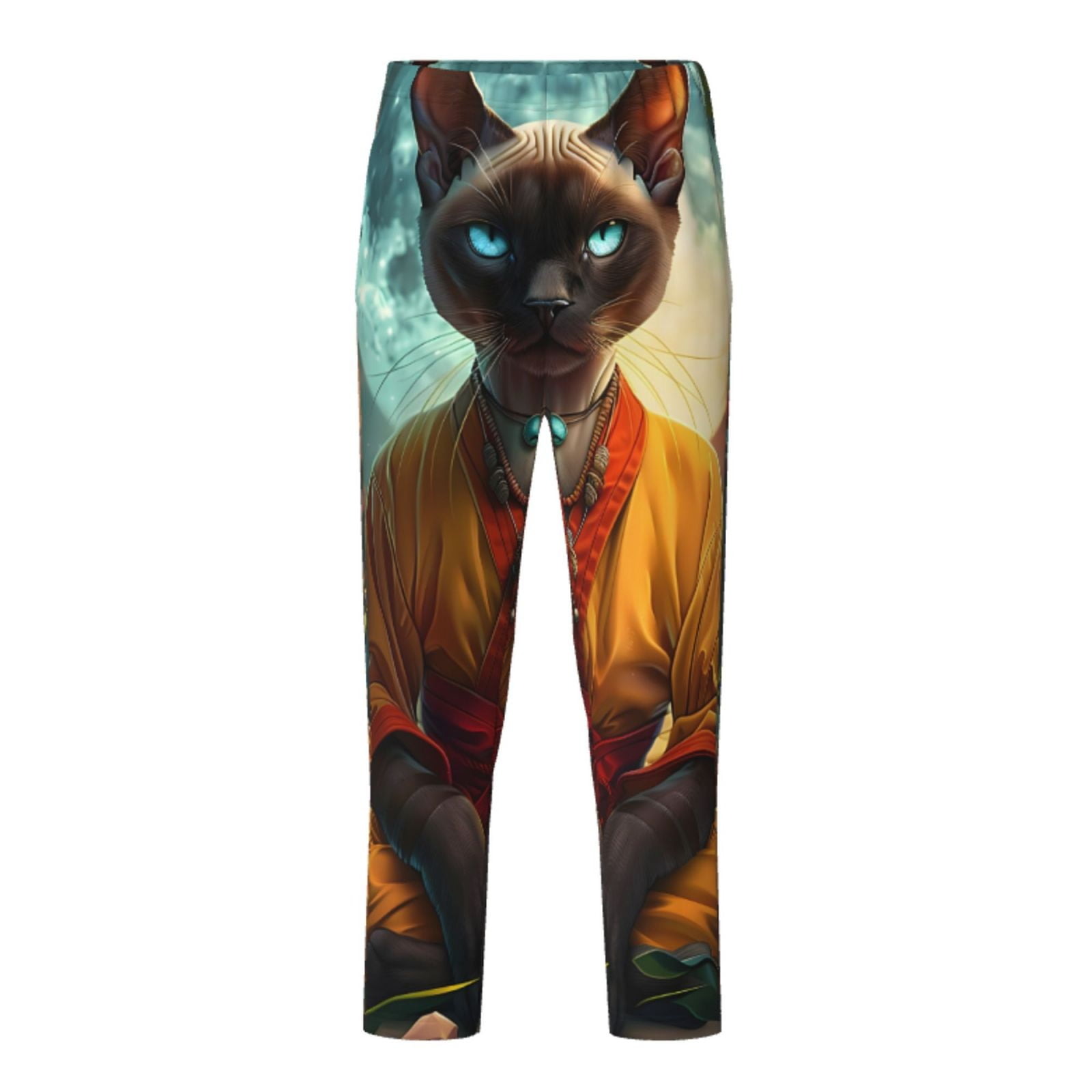 Yiaed Moonlit Hairless Cat Monk Print Teenagers' Lounge Pants, Loose PJ ...