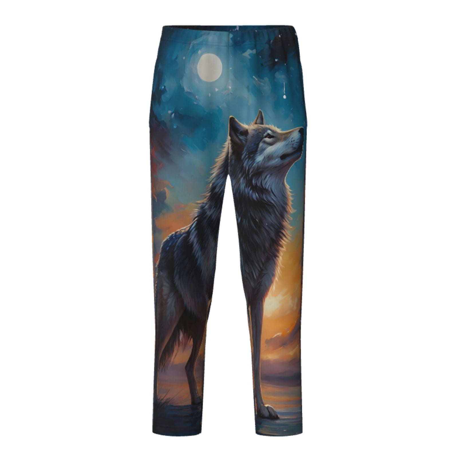Yiaed Moonlit Night Sky Wolf Print Teenagers' Lounge Pants, Loose PJ ...