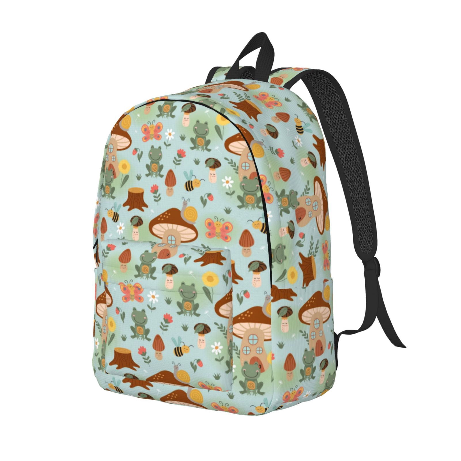 Yiaed Mushroom House Insect Frog Print Laptop Backpack Travel Canvas ...