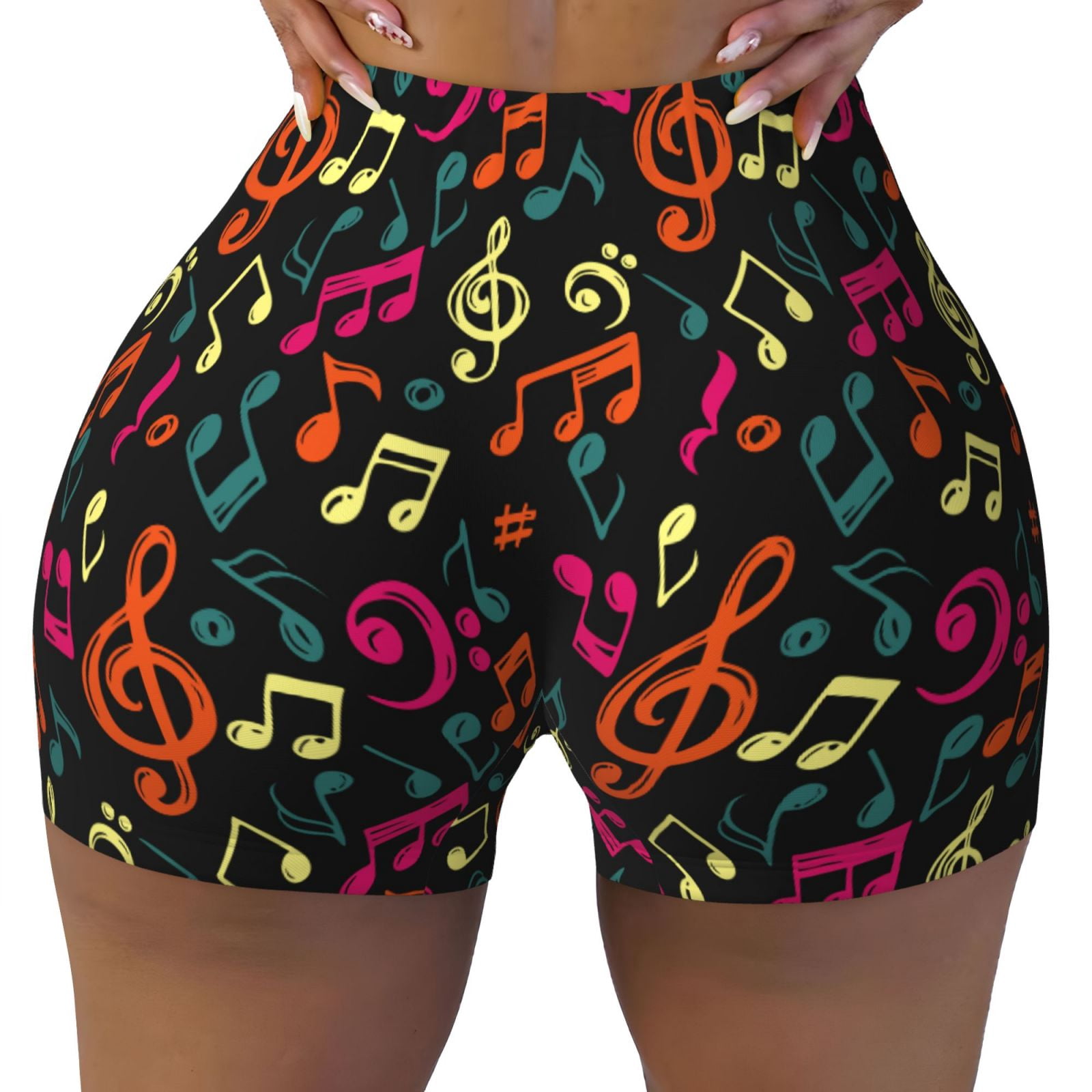 Yiaed Music Notes Print Women's Athletic Shorts Running Shorts Sporty ...