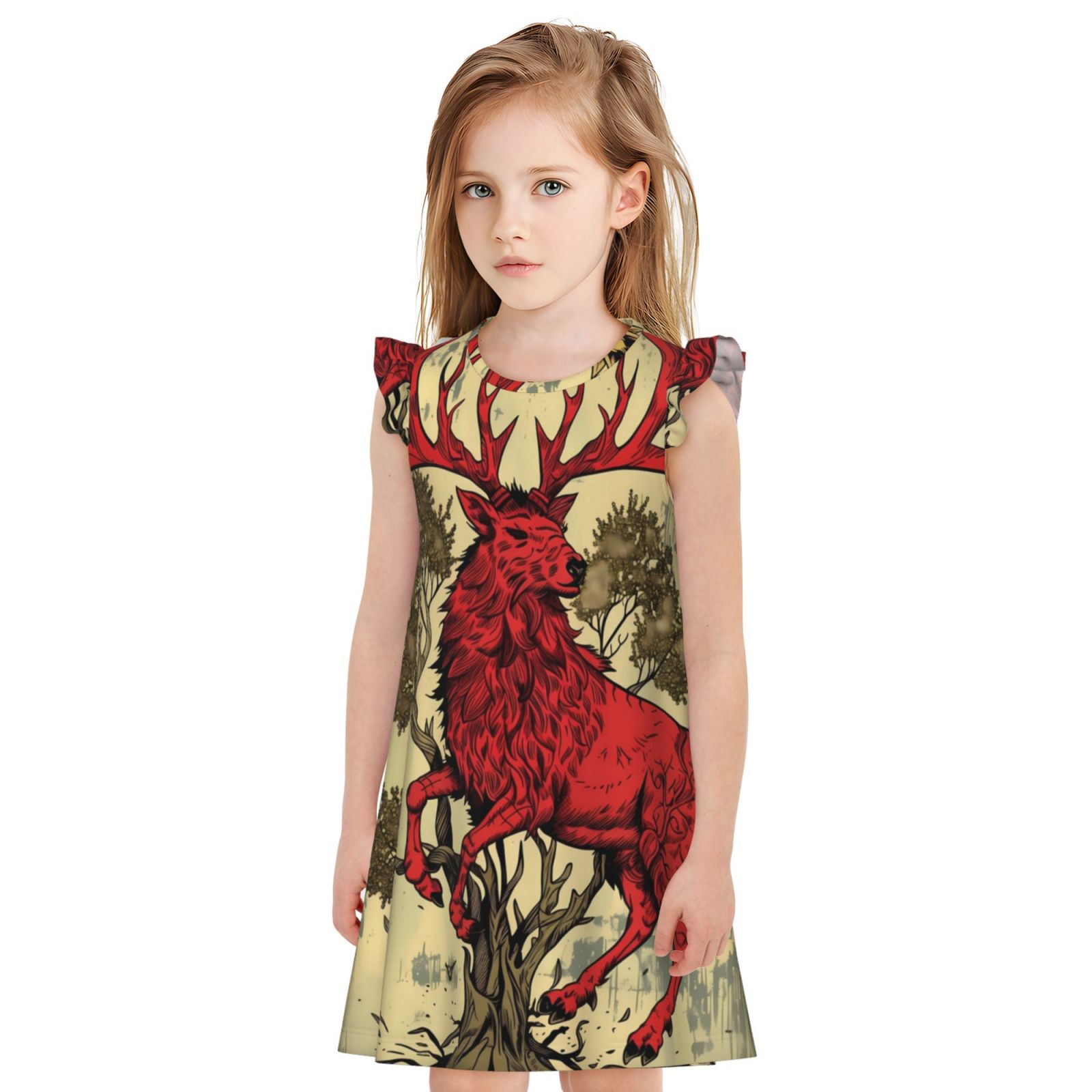 Yiaed Mythical Red Stag Illustration Print Girls Nightgowns, Princess ...