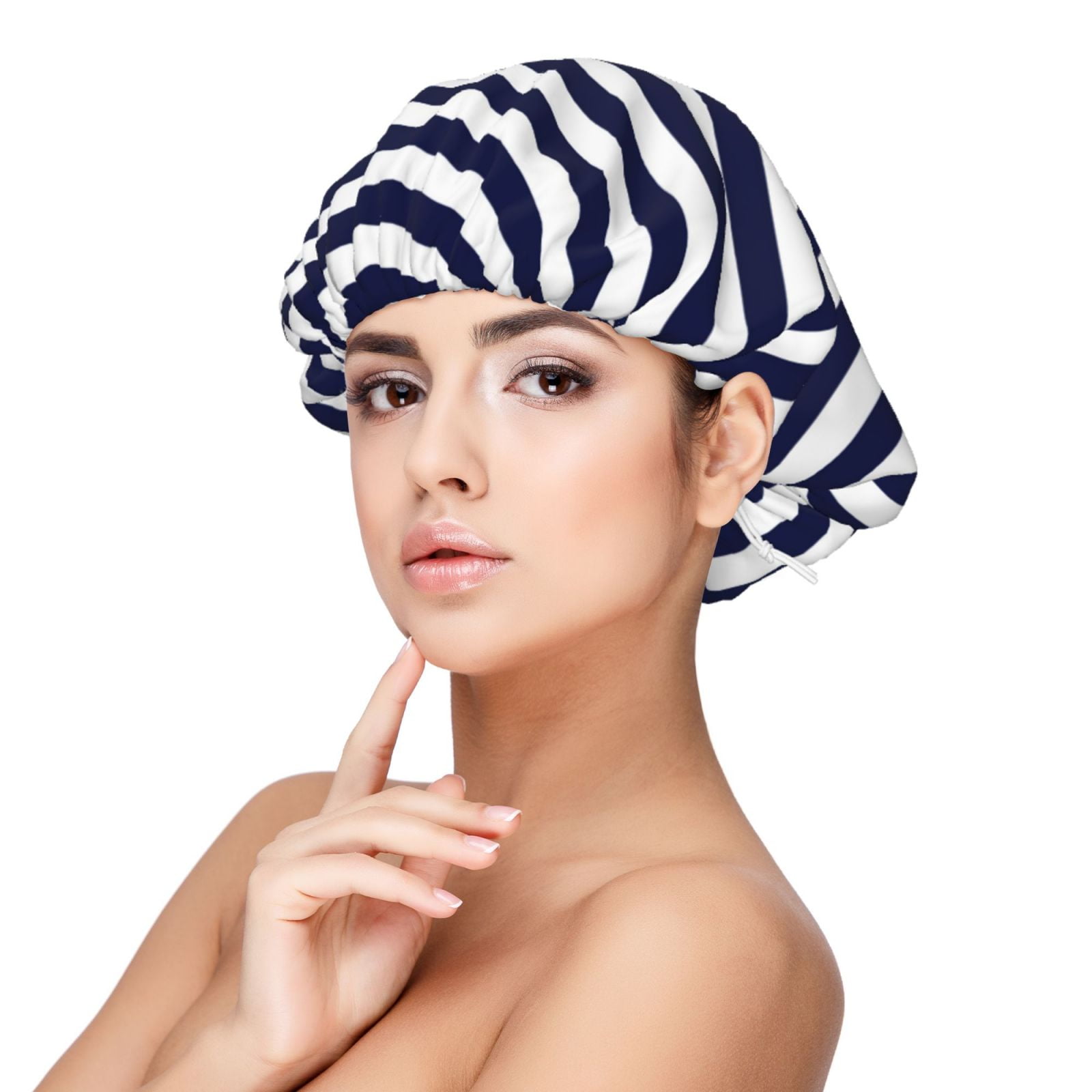 Yiaed Navy Blue And White Stripes Print Satin Bonnet Silk Bonnet Hair ...