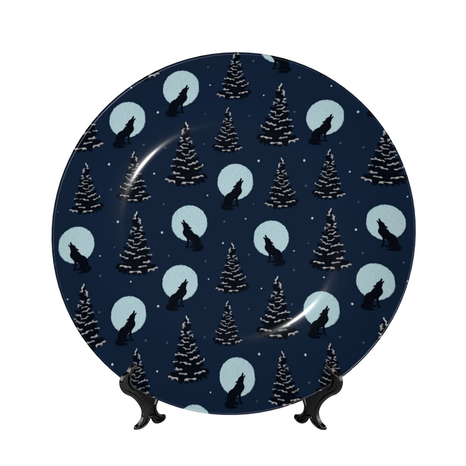 Yiaed Night Forest Wolf Print Bone China Decorative Plate Ceramic ...
