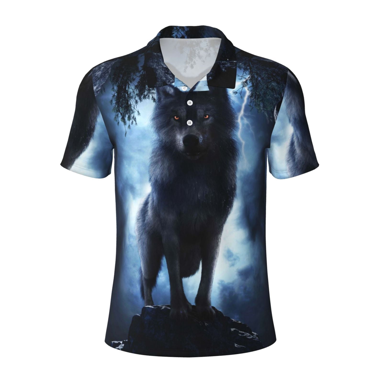 Yiaed Night Scene of WolvesPrint Men's Short Sleeve Polo Shirt,Golf ...
