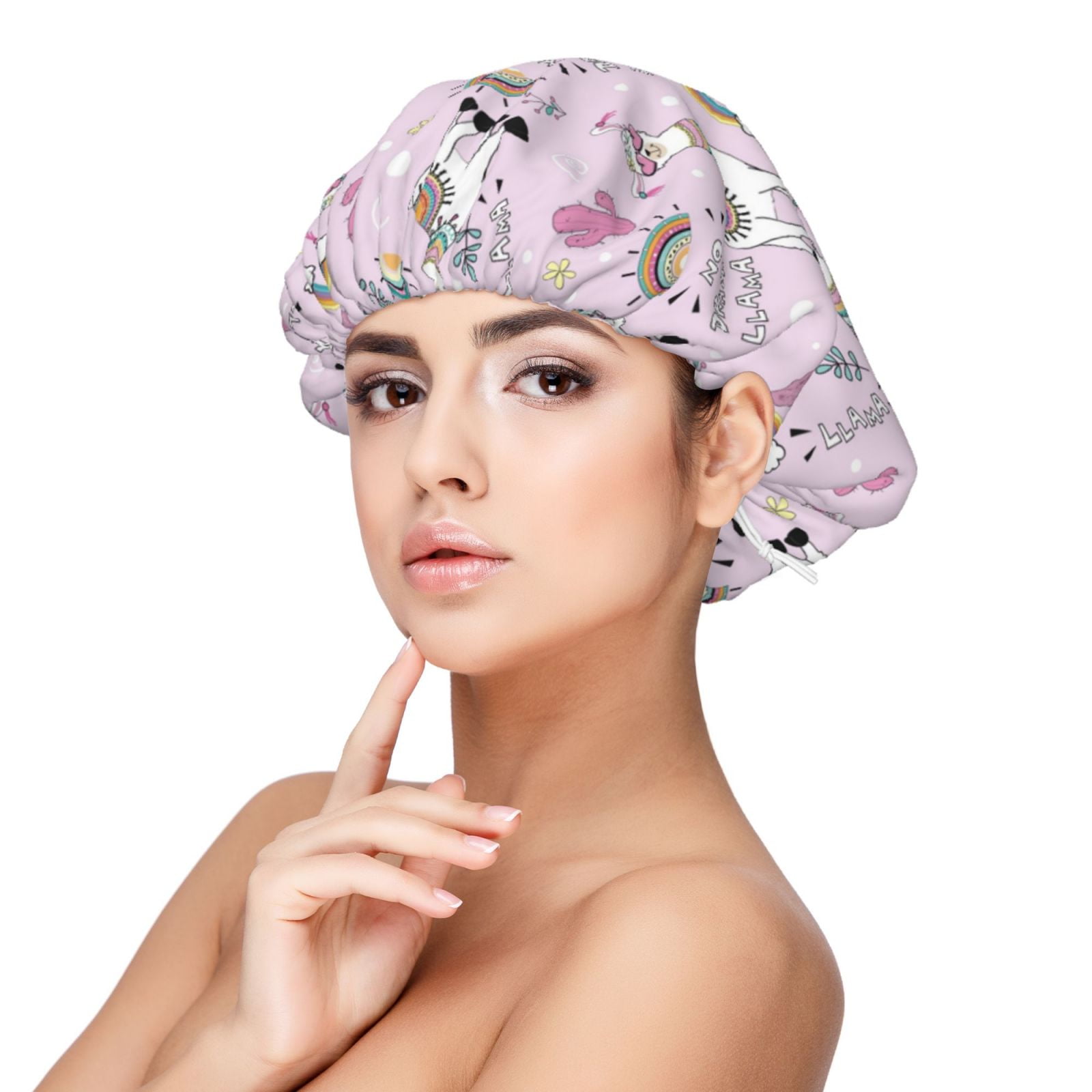 Yiaed No Drama Llama Print Satin Bonnet Silk Bonnet Hair Bonnet for ...