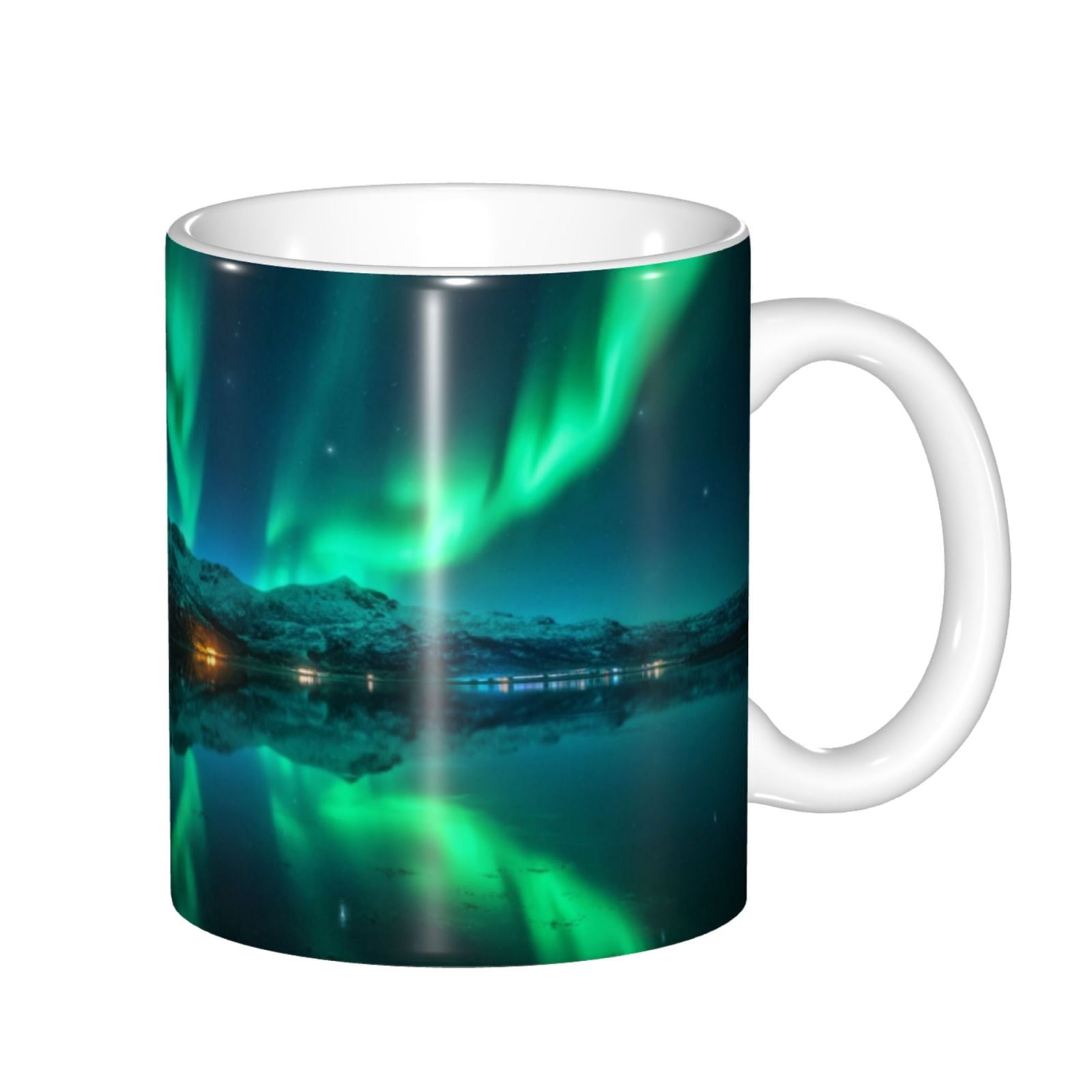 Yiaed Northern Lights Print Ceramics Coffee,Large Handle Design,Extra ...