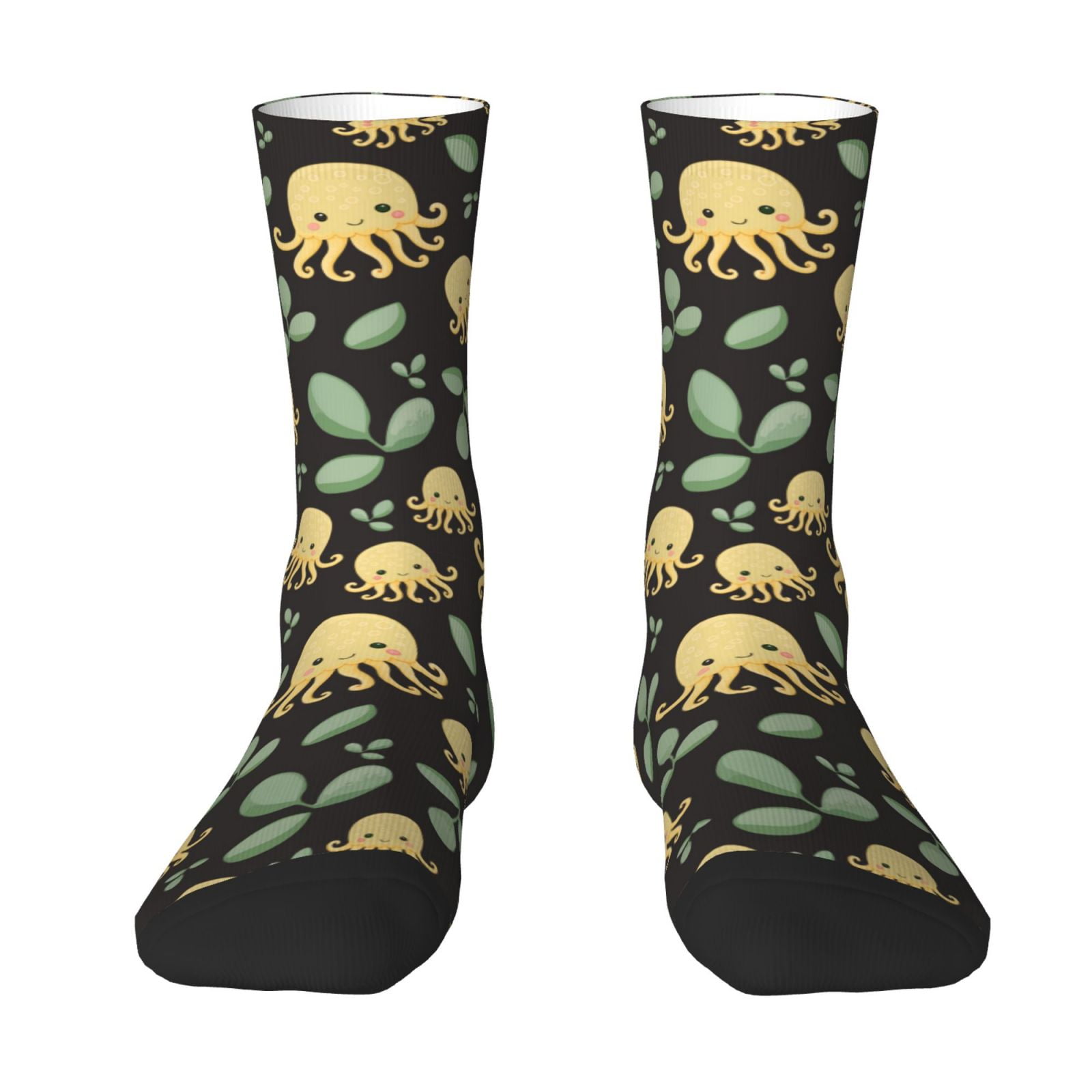 Yiaed Octopuses And Leaves Print Great elasticity Crew Socks Sports ...