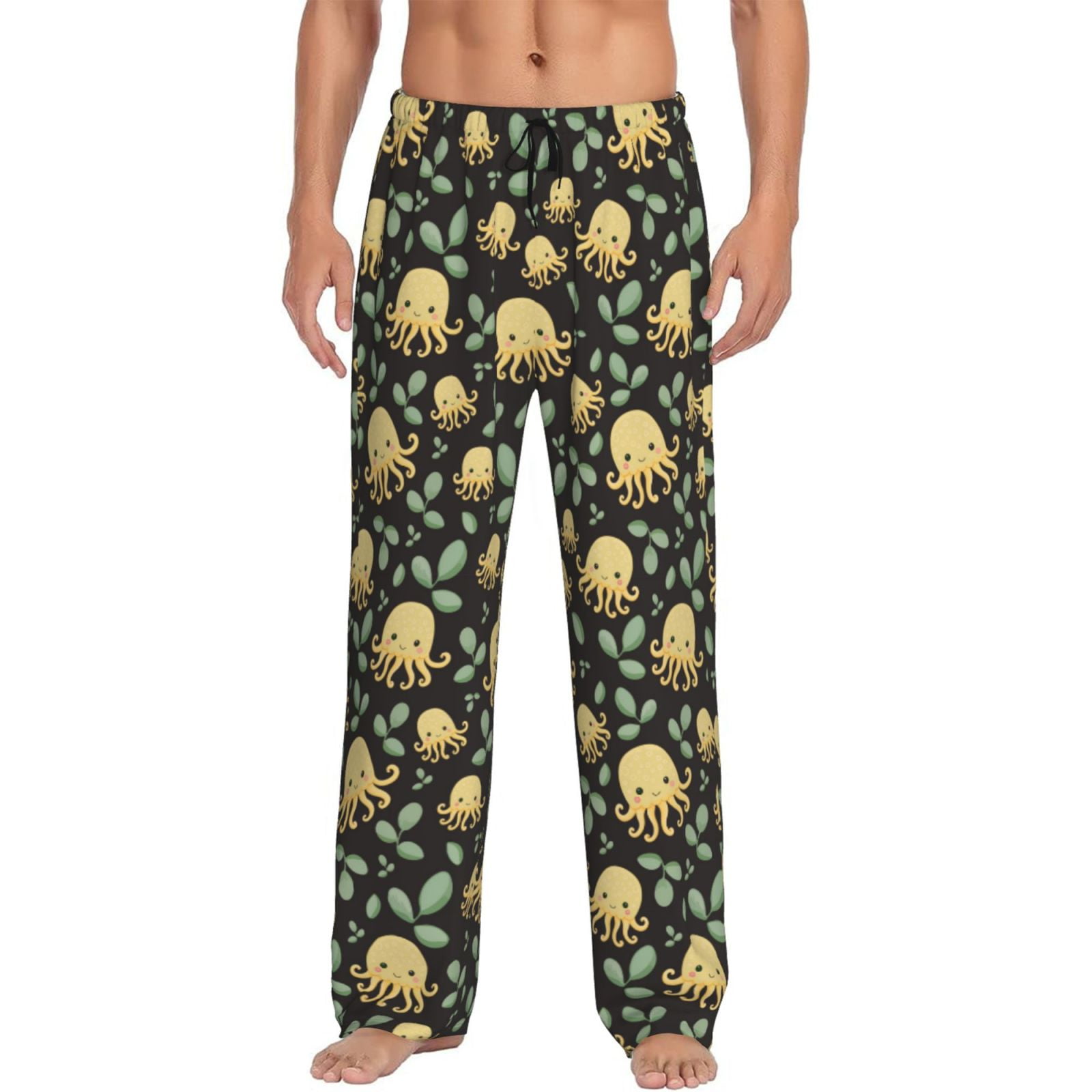 Yiaed Octopuses And Leaves Print Men's Lounge Pants, Loose PJ Bottoms ...
