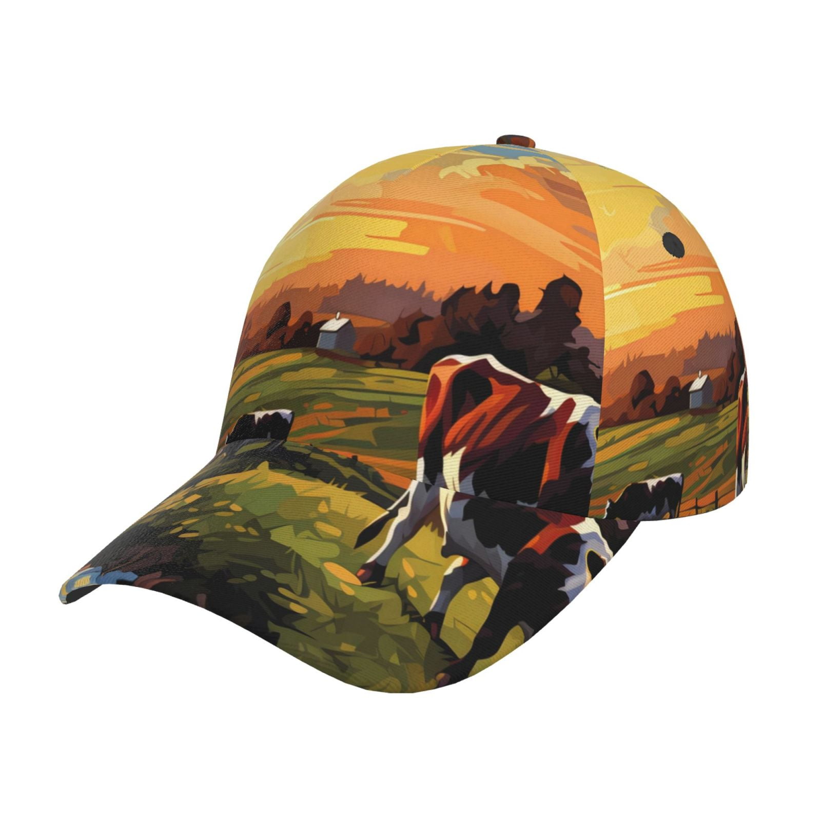Yiaed Oil Painting Style Pasture Cow Print Cap Adjustable Size for ...