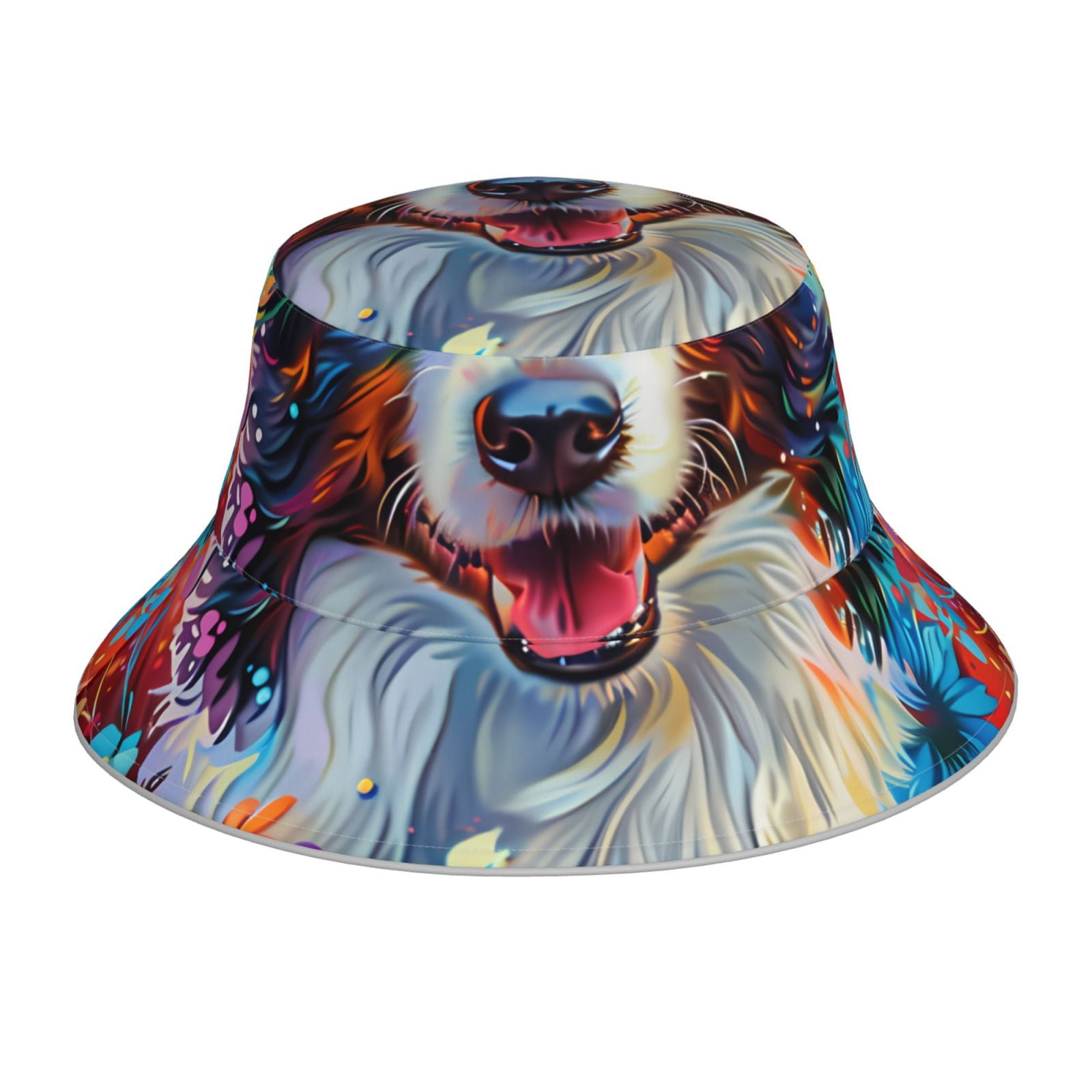 Yiaed Oil Painting Sunflower Puppy Print Reflective Stripe Bucket Hat Unisex Funny Outdoor ...