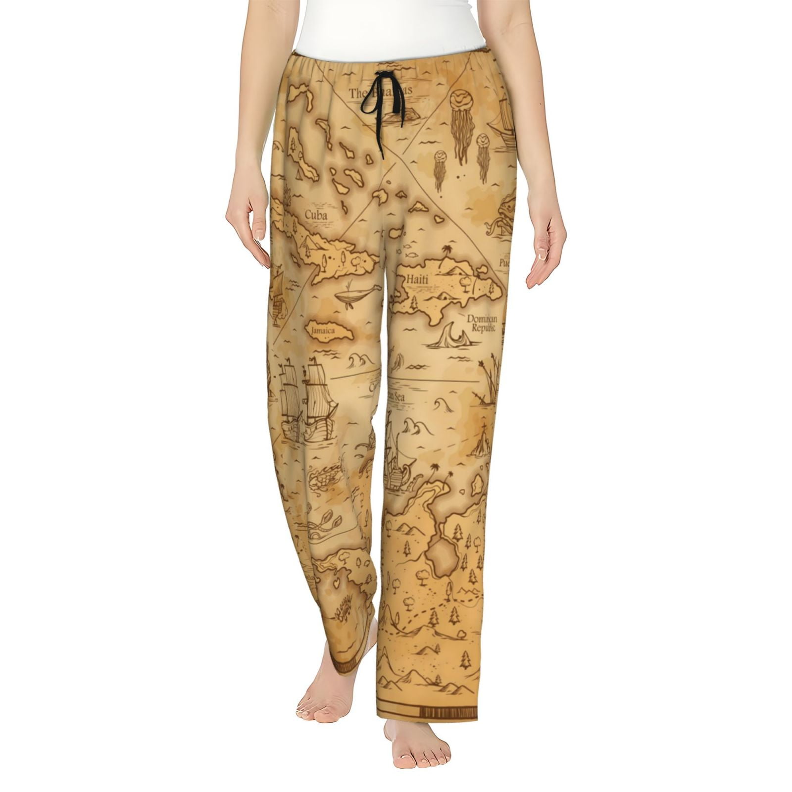 Yiaed Old Vintage Map Of Sea Print Womens Lounge Pants, Loose PJ ...