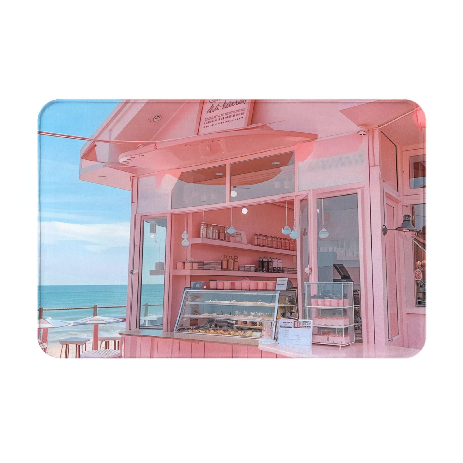 Yiaed Pastel Pink Beach Cafe Print Flannel Doormat Mat Outdoor Indoor ...