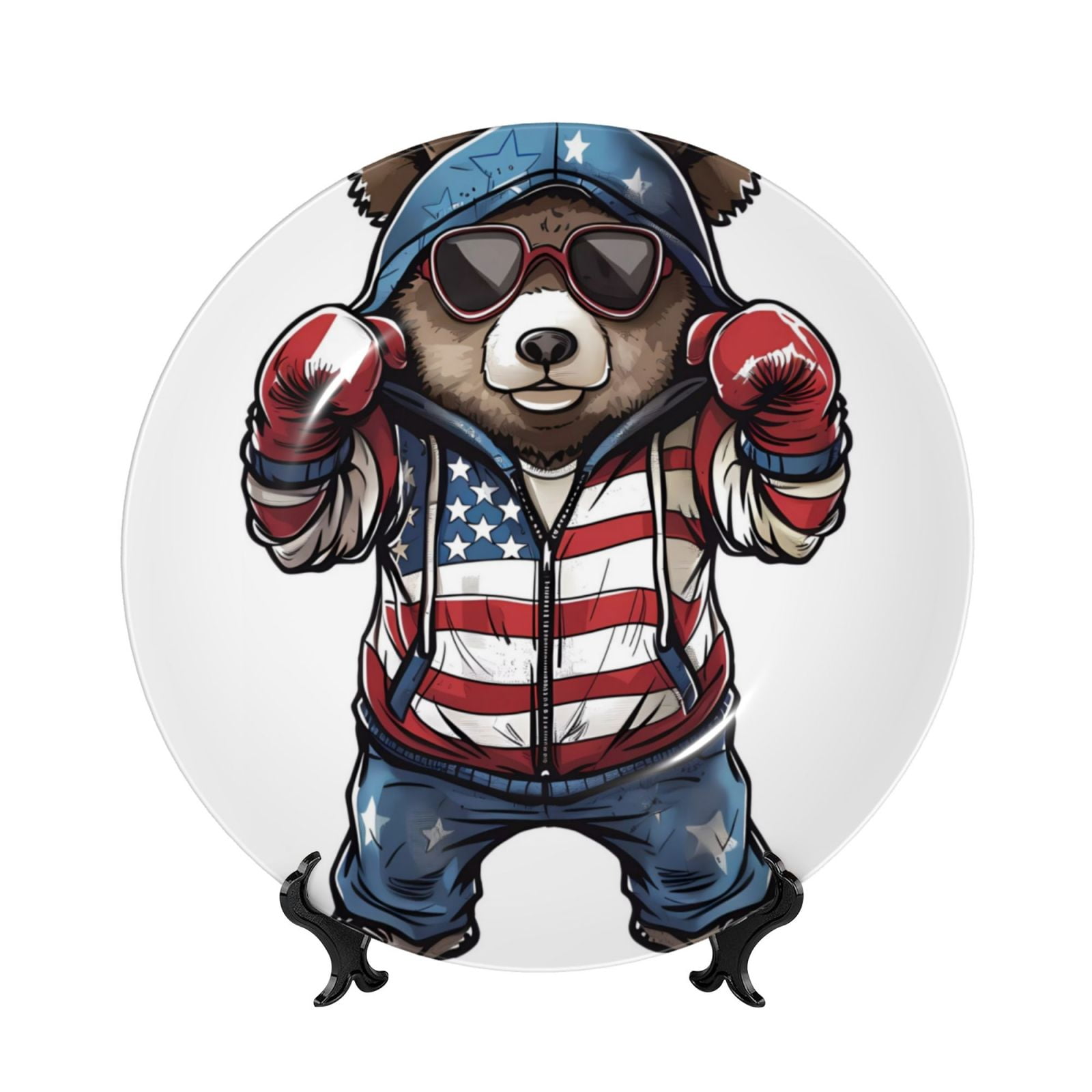 Yiaed Patriotic Boxing Bear Art Print Bone China Decorative Plate ...