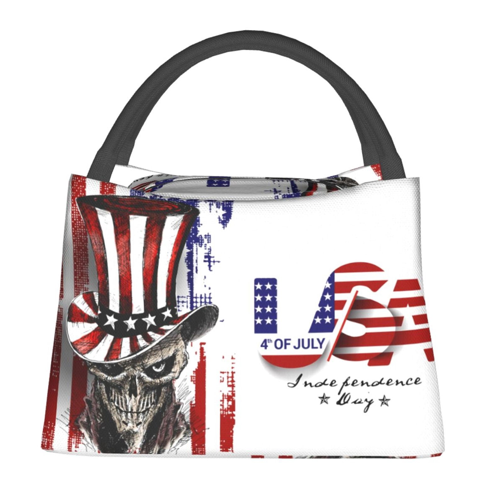 Yiaed Patriotic Skull Art Print Lunch box lunch bag Portable Insulated ...